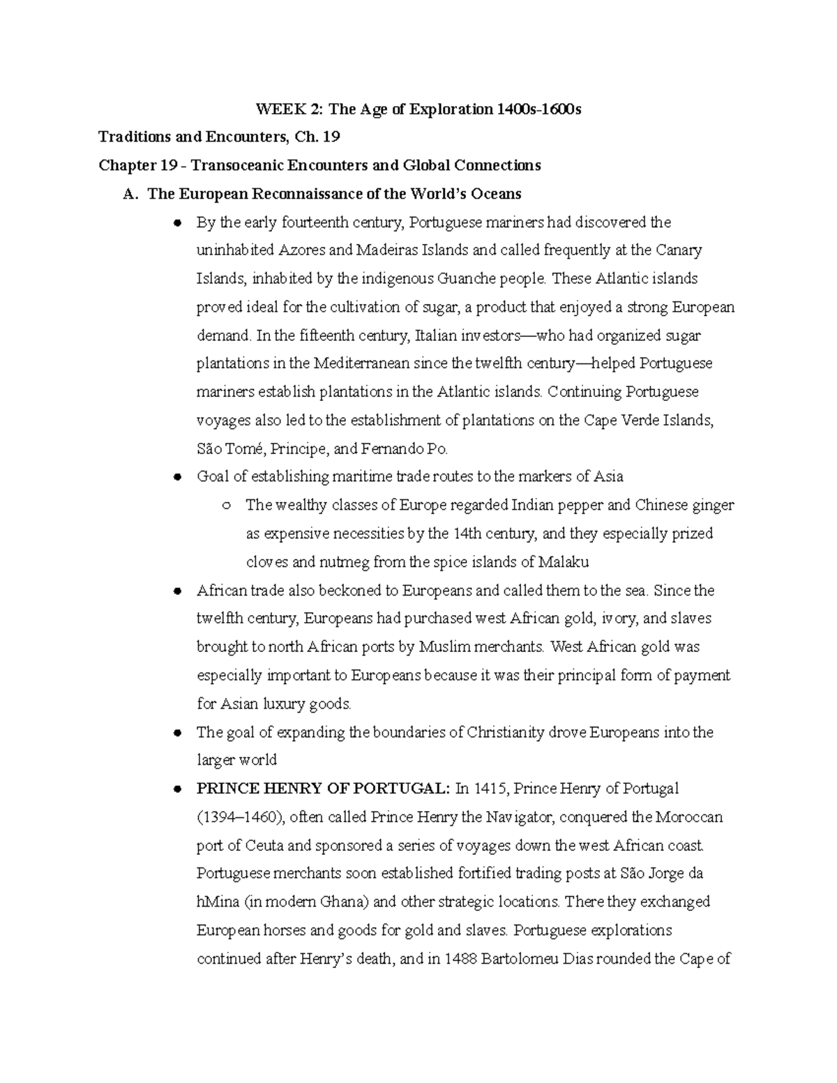 HIST 104 The Age of Exploration - Chapter 19 - WEEK 2: The Age of ...
