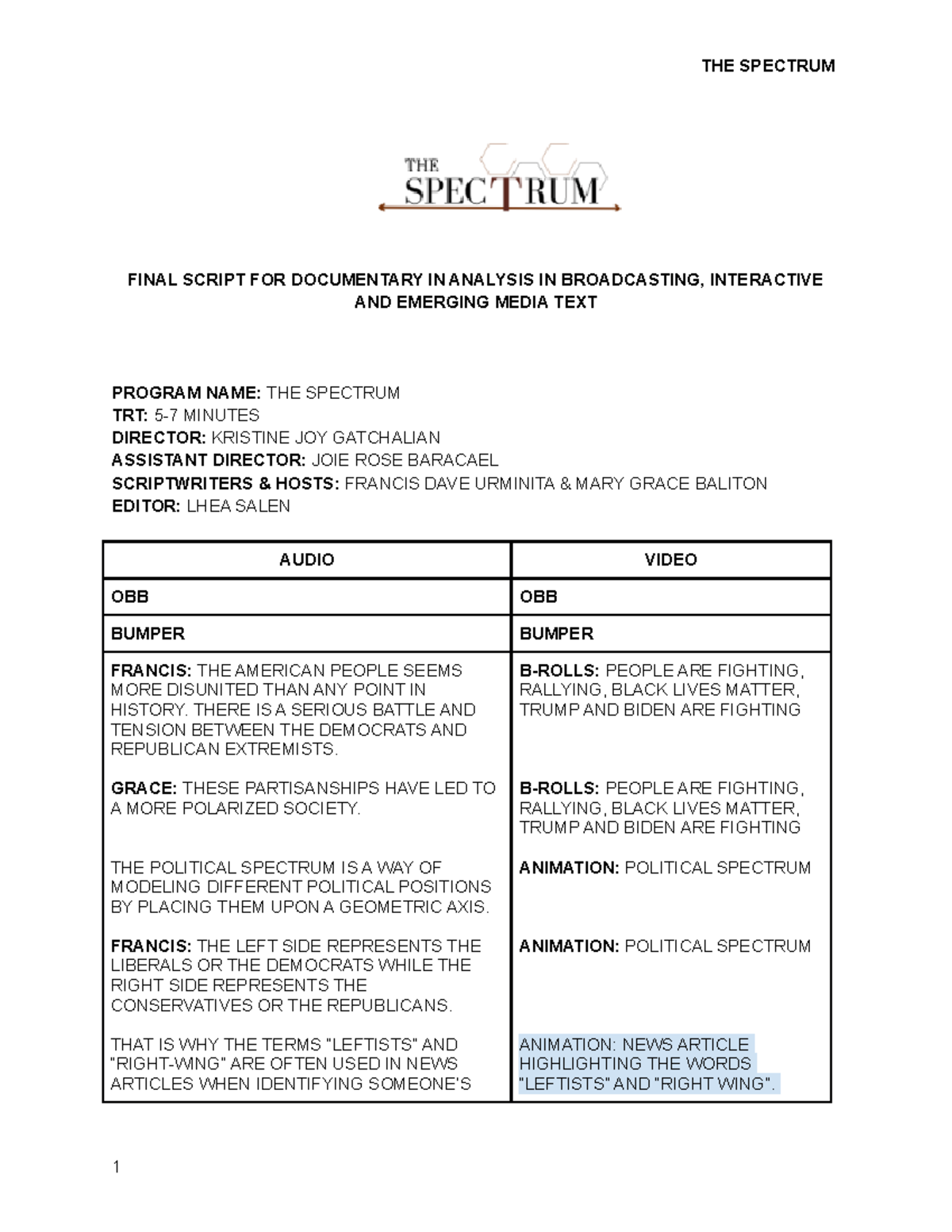 Copy of Final Script FOR Documentary IN Biemt - FINAL SCRIPT FOR ...