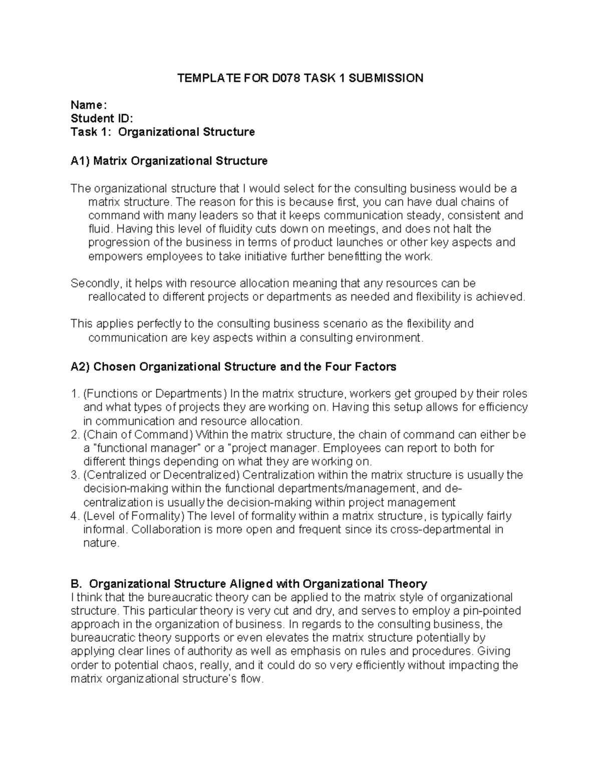 Business Environment Applications I: D078 - Task 1 - TEMPLATE FOR D078 ...