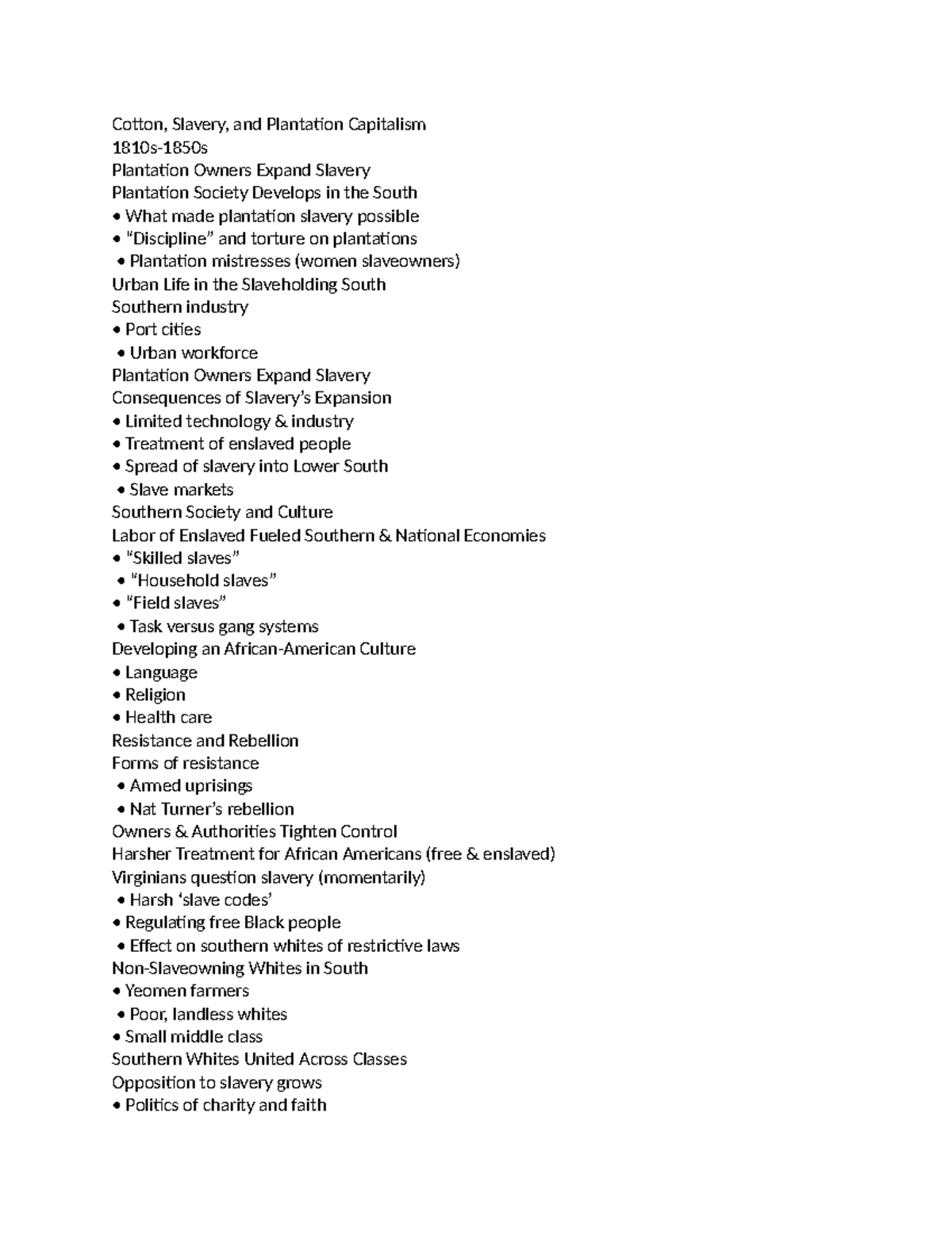 Cotton - notes - Cotton, Slavery, and Plantation Capitalism 1810s-1850s ...