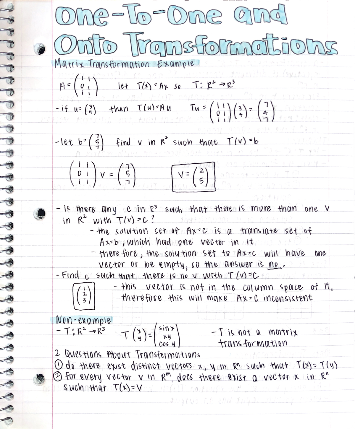One-to-One and Onto Transformations notes - MATH 1553 - Studocu
