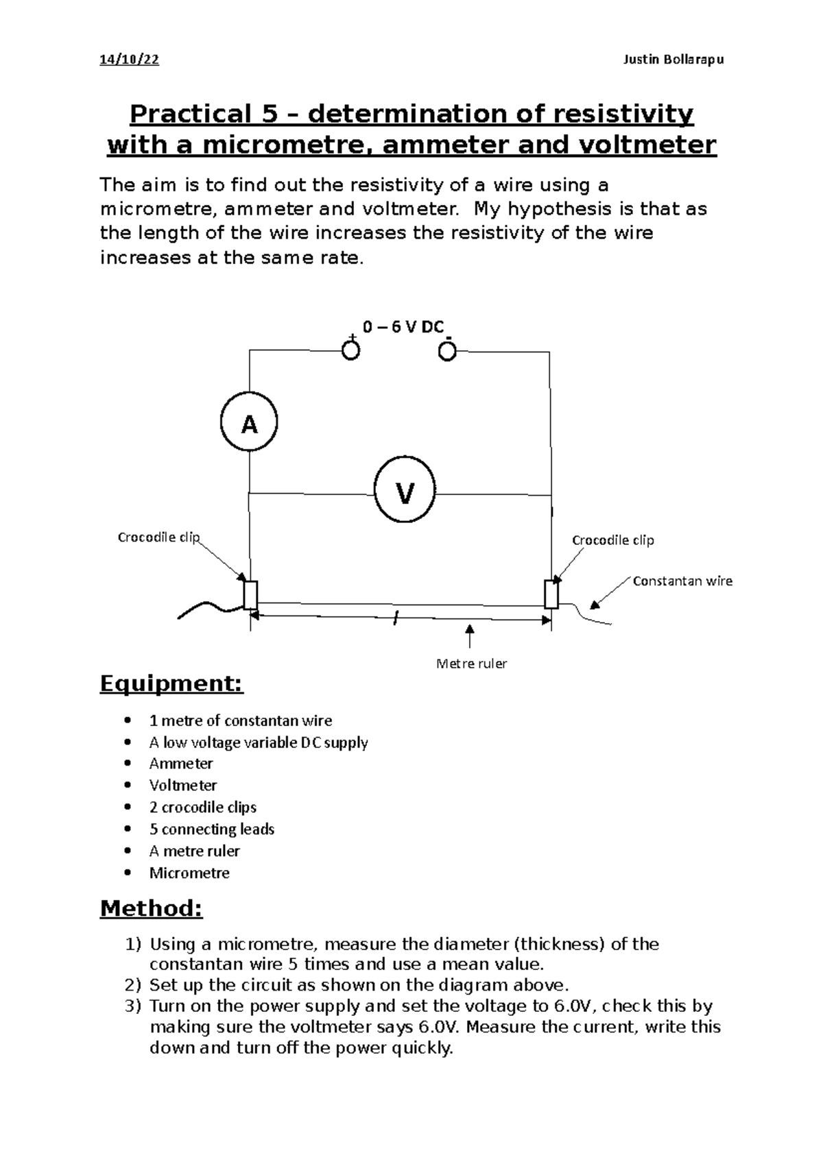 Practical 5 write up - Practical 5 – determination of resistivity with ...