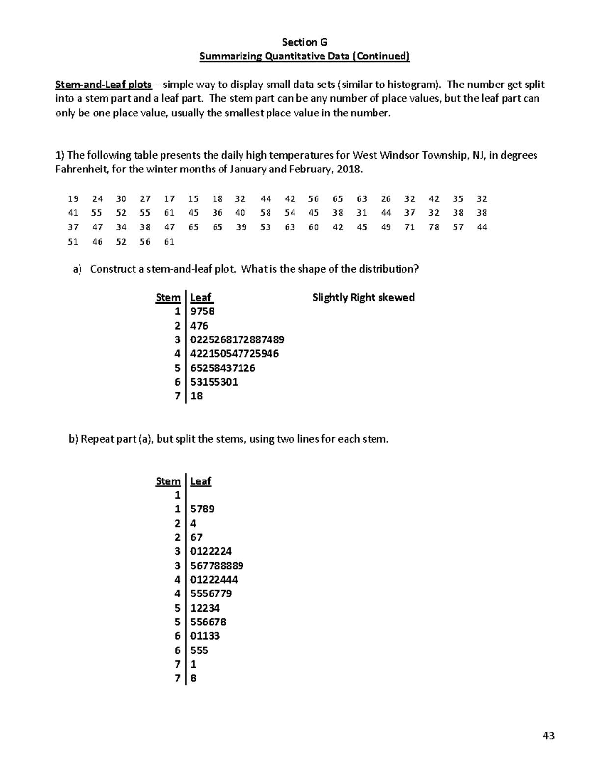 Section G Notes with Answers - 43 Section G Summarizing Quantitative ...
