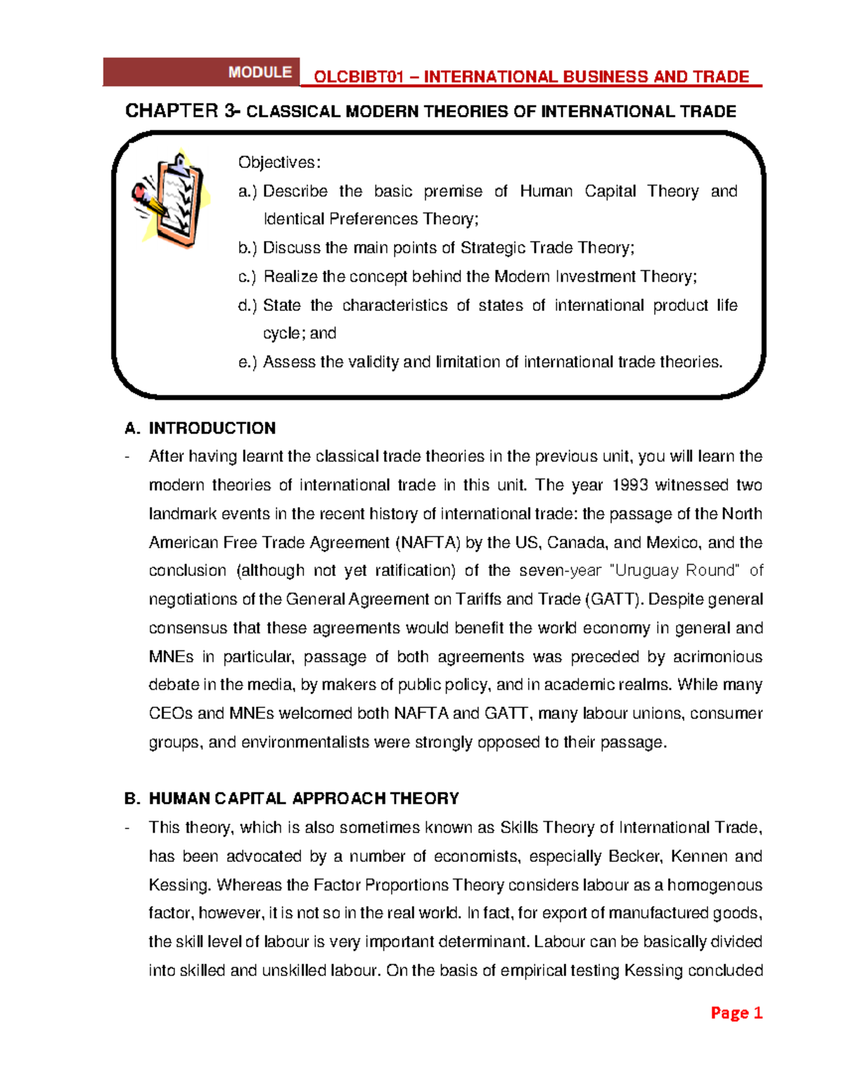 Chapter 3 - Modern Theories OF International Trade - - Studocu