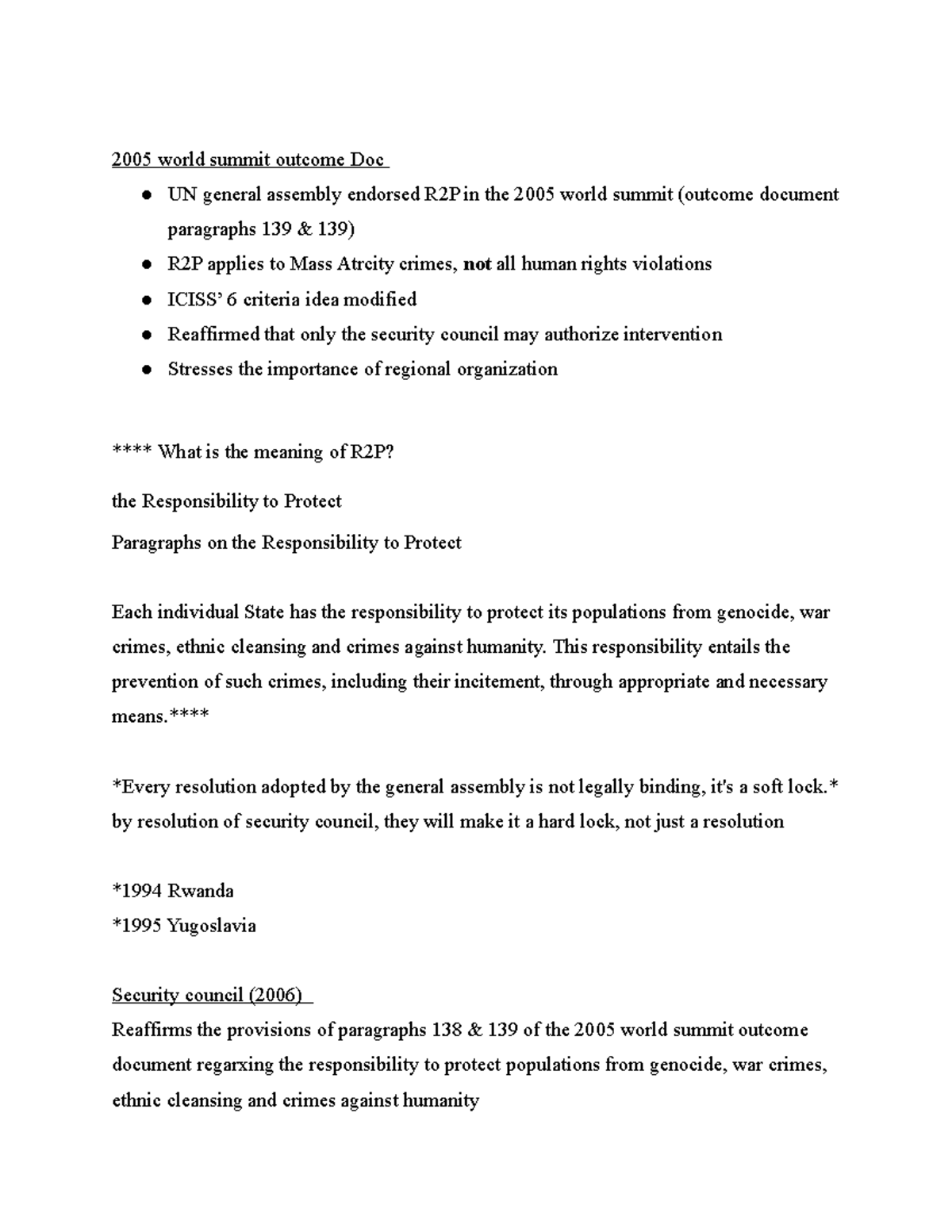 HR200 - 2005 world summit outcome Doc UN general assembly endorsed R2P ...