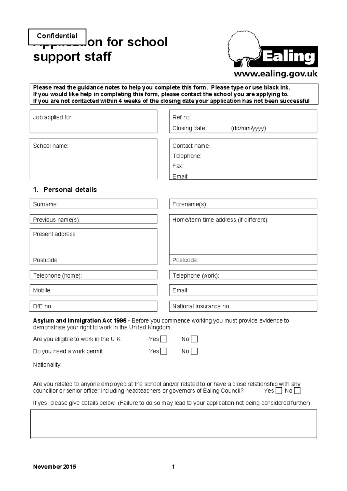 Other Support Application Form - Application for school support staff ...