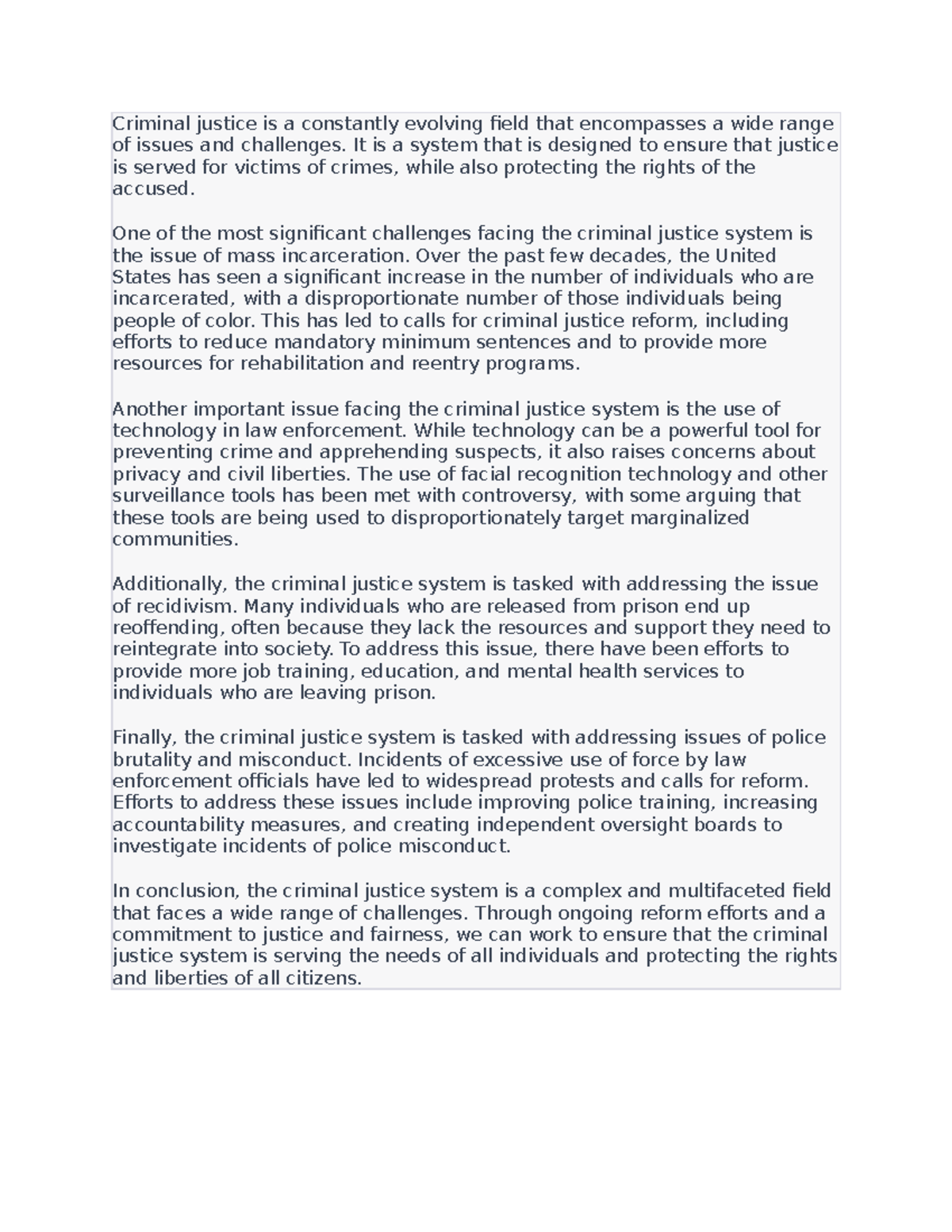CJ 102 - CJ WORK ESSAY - Criminal justice is a constantly evolving ...