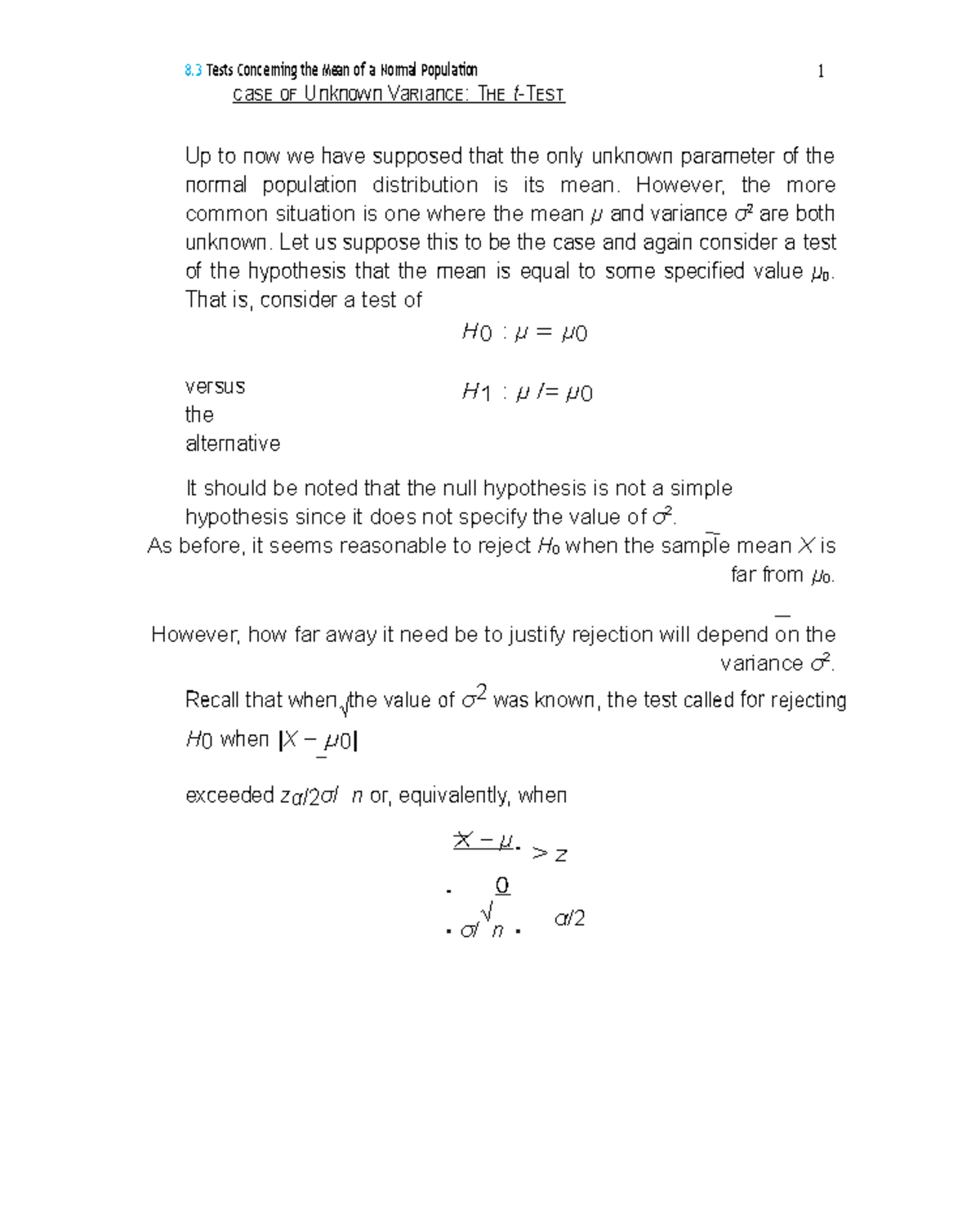 Case Of Unknown Variance Case Of Unknown Variance The T Test Up To
