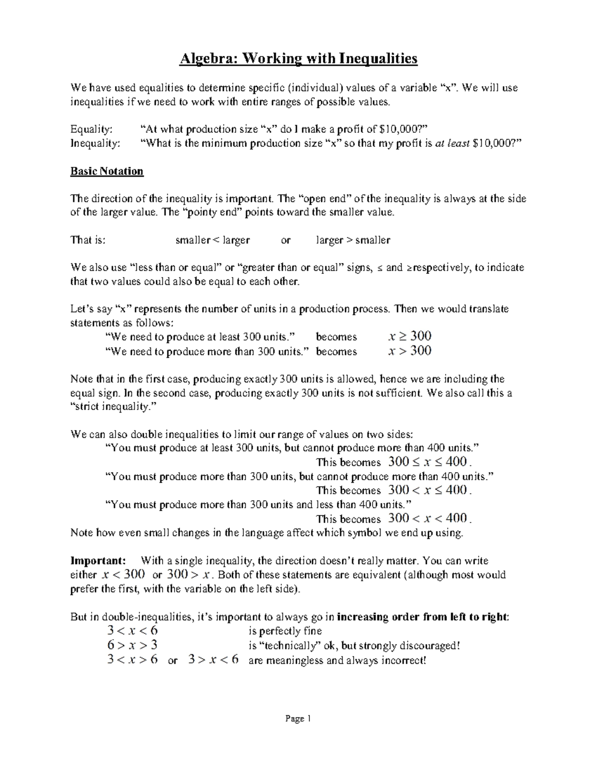 Algebra - inequalities - Algebra: Working with Inequalities We have ...