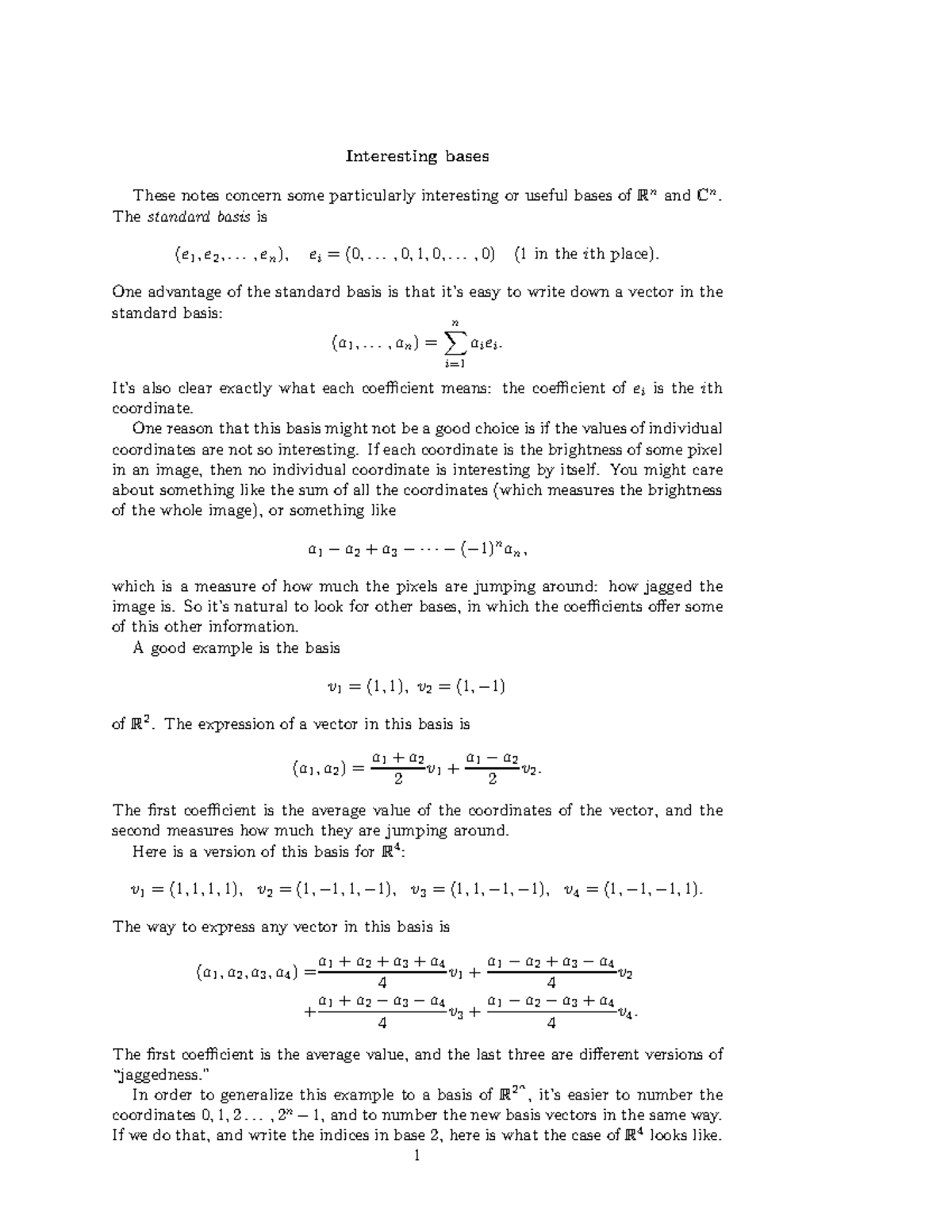 MATH 2318 F13 Intersecting Base, Vector Spaceing - Interesting bases ...