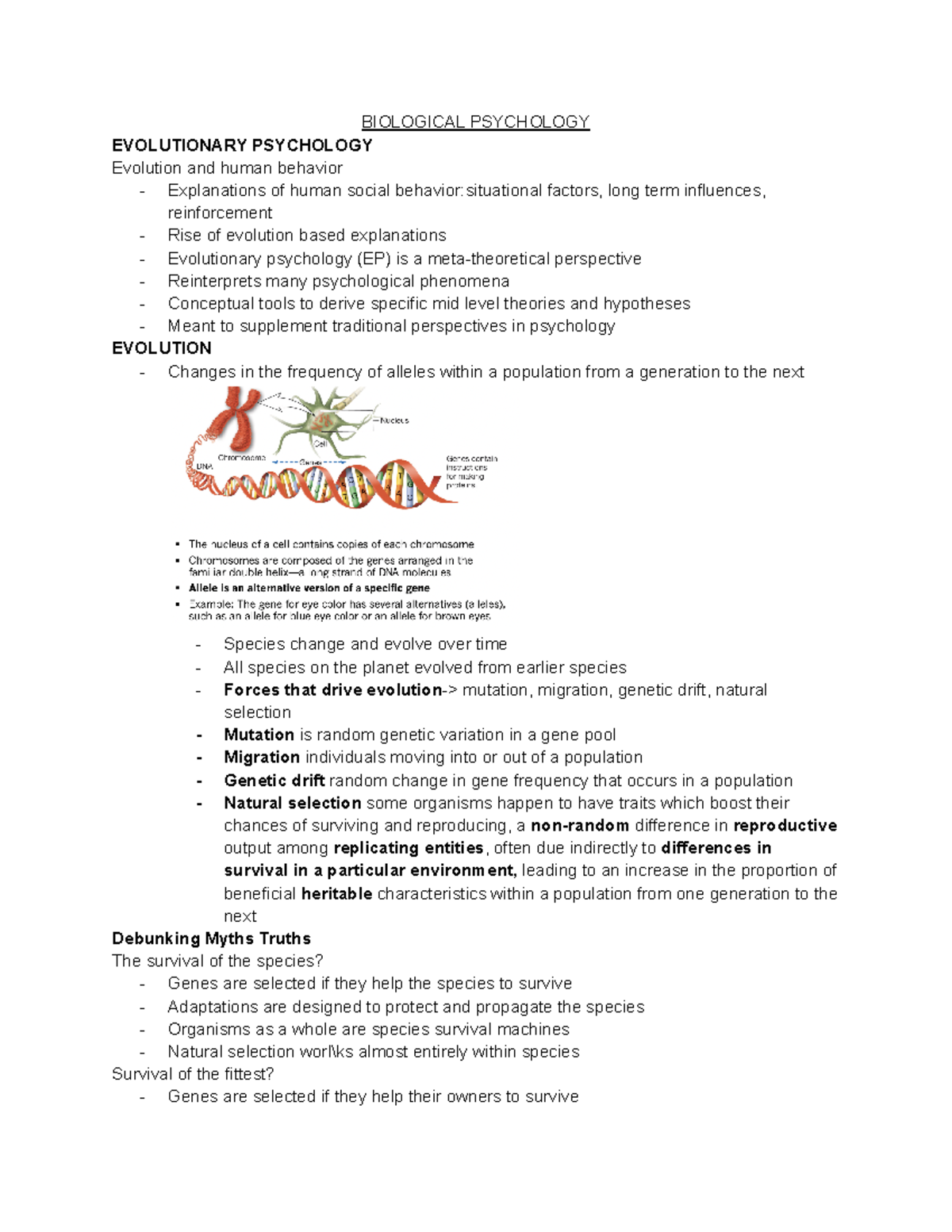 PSYC- Lecture 4 - BIOLOGICAL PSYCHOLOGY EVOLUTIONARY PSYCHOLOGY Evolution and human behavior ...