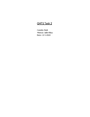 QHT1 Task 3 - business management - QHT1 Task 3 Cassidy Clark Mentor ...