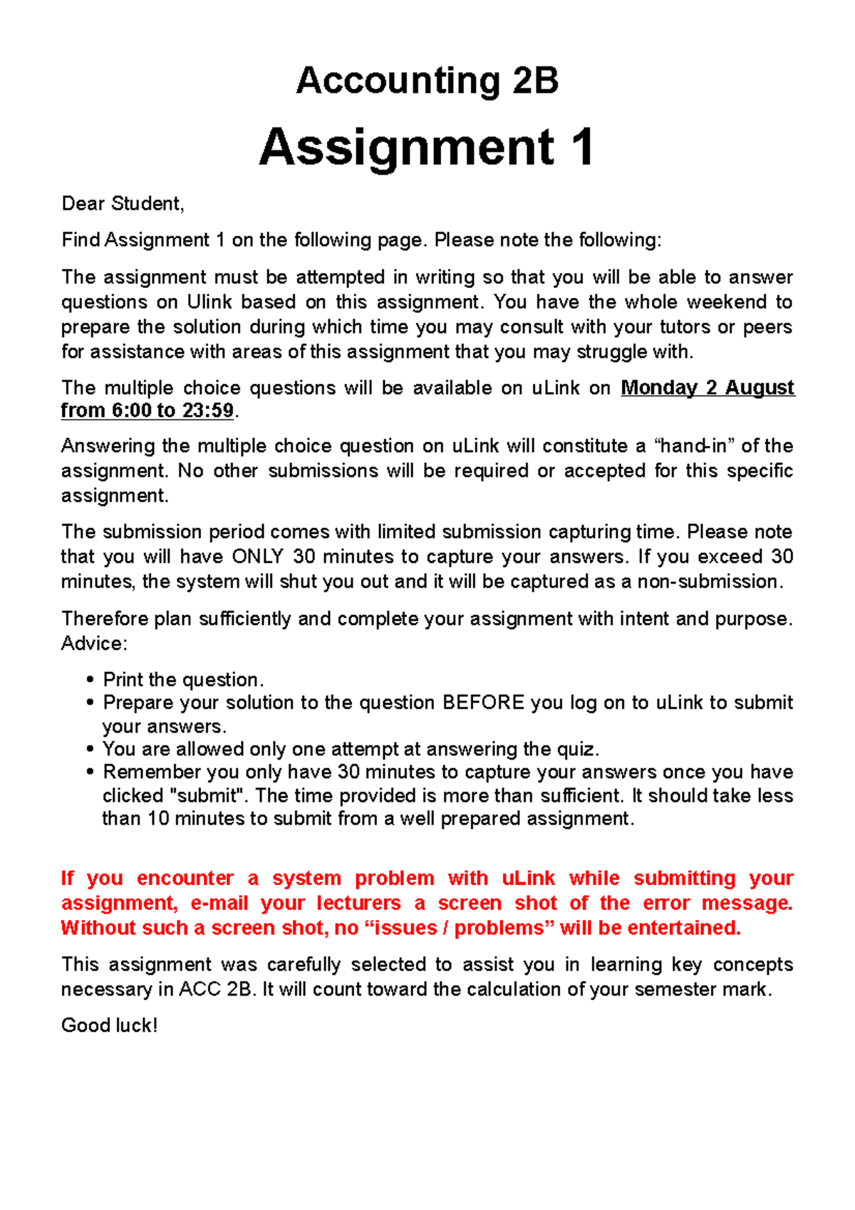 Assignment 1 ACC 2B Question Paper 2021 - Accounting 2B Assignment 1 ...