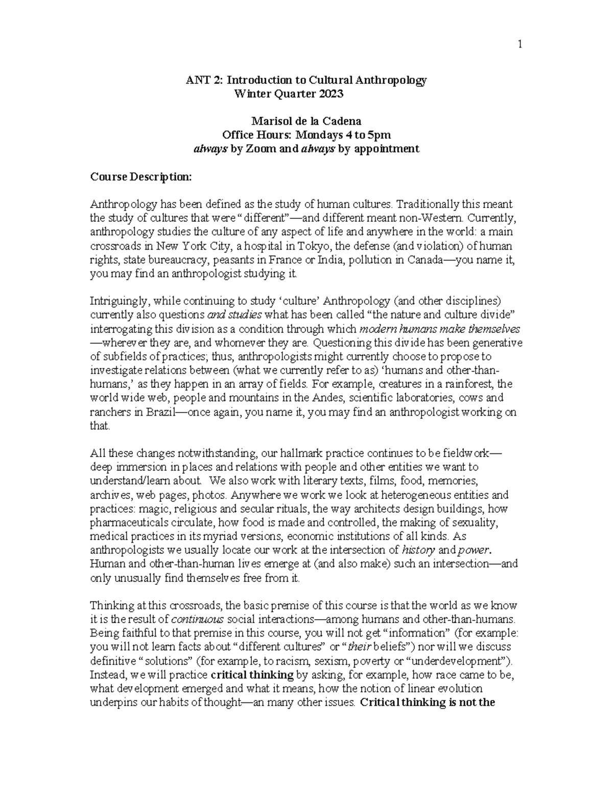 ANT 2 Winter 2023 week 5 and 6 changed - ANT 2: Introduction to Cultural Anthropology Winter ...