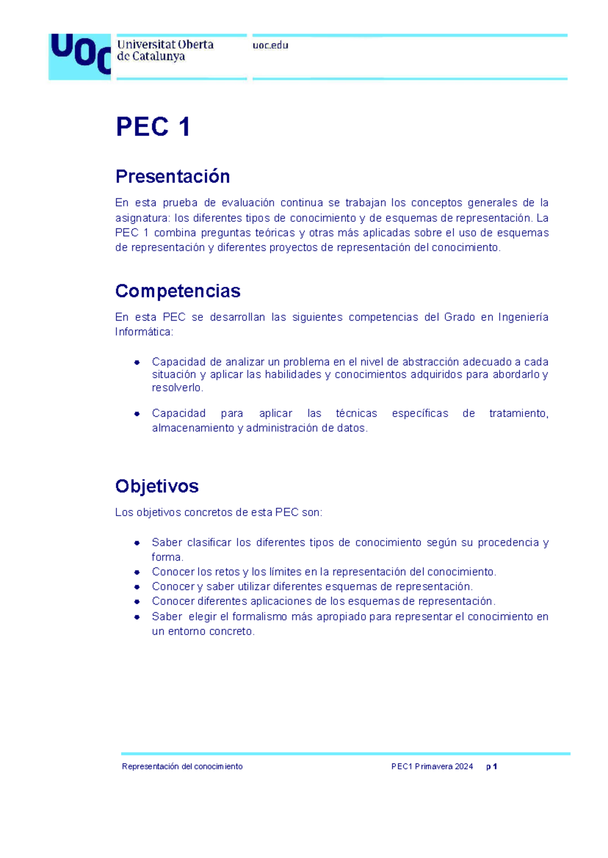 75581 2024 PEC1 SOL - PEC 1 Presentación En esta prueba de evaluación continua se trabajan los ...