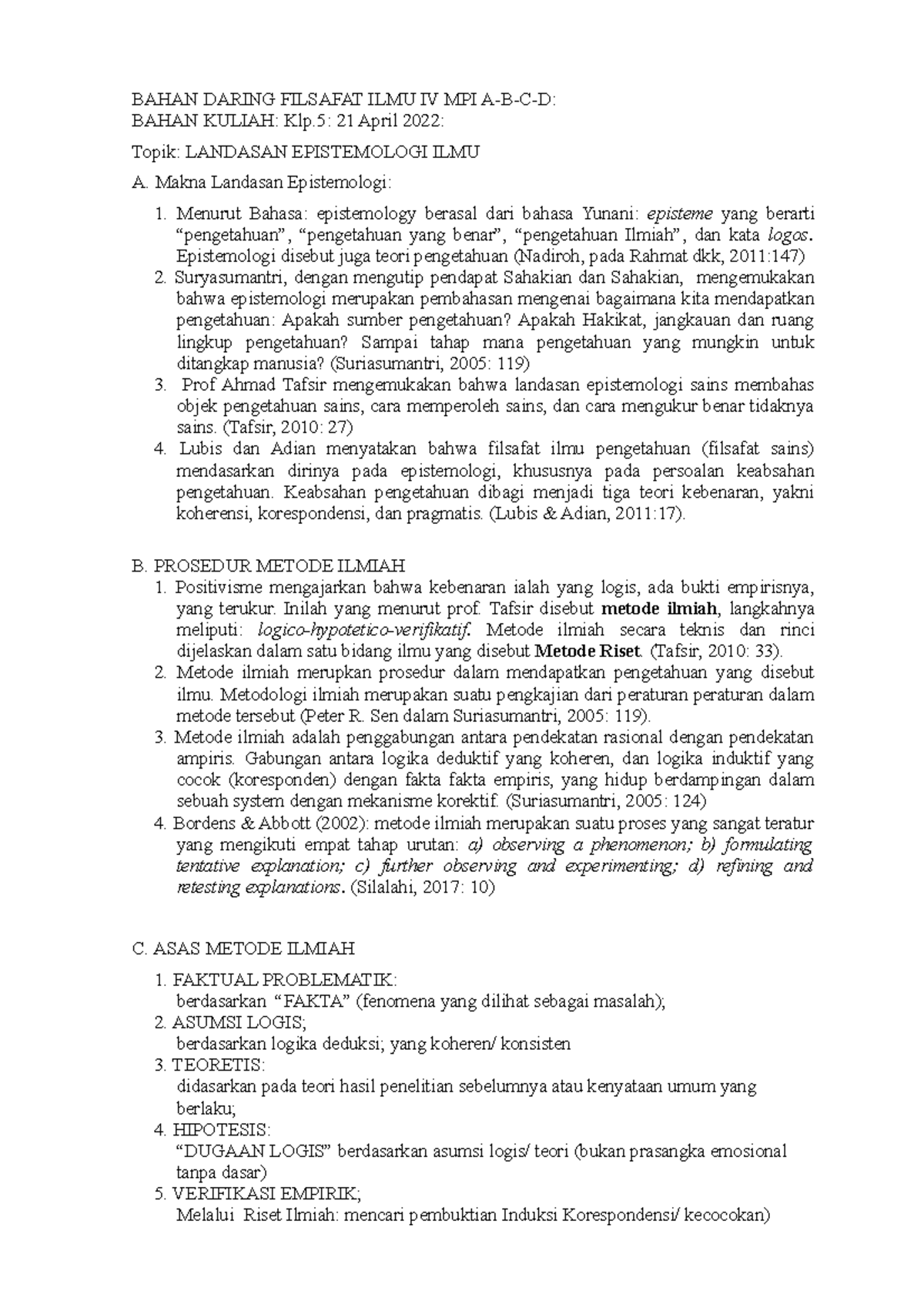 Bahan KLP.5 FILS. ILMU IV MPI 2022 - BAHAN DARING FILSAFAT ILMU IV MPI A-B-C-D: BAHAN KULIAH ...