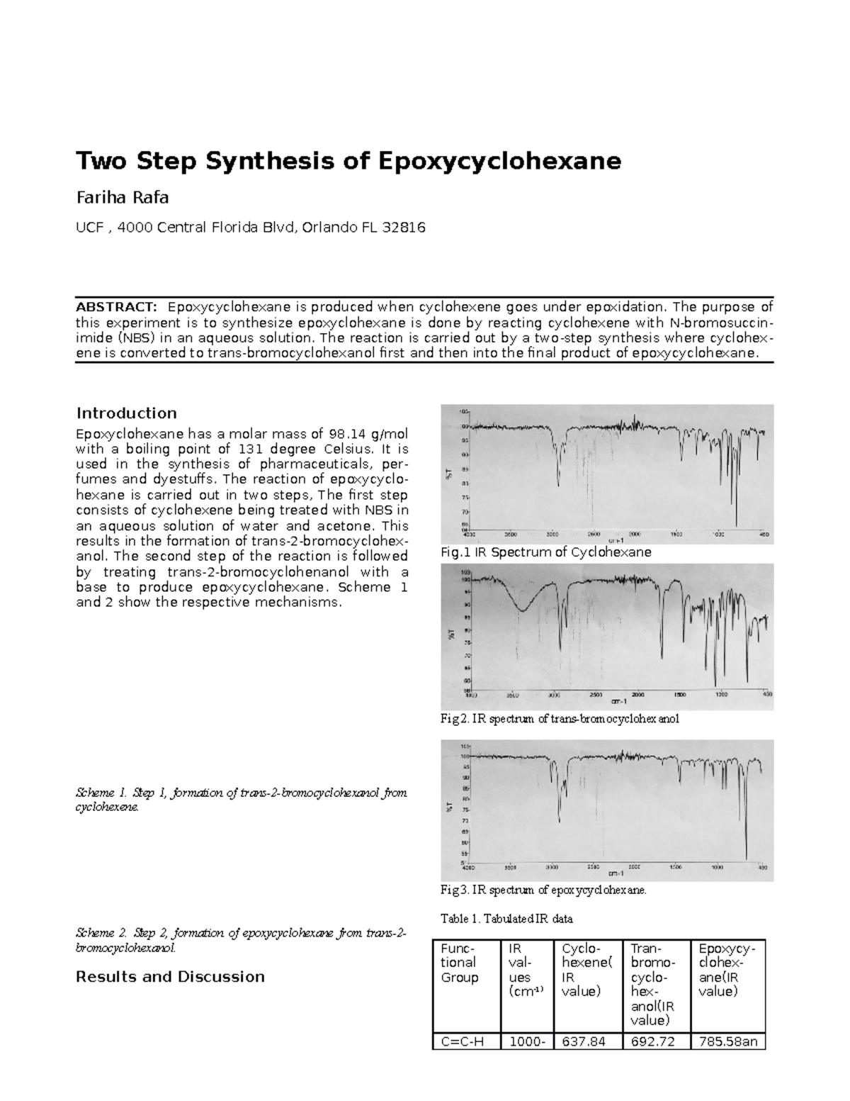 Organic Chemistry lab report 1 - Two Step Synthesis of Epoxycyclohexane ...