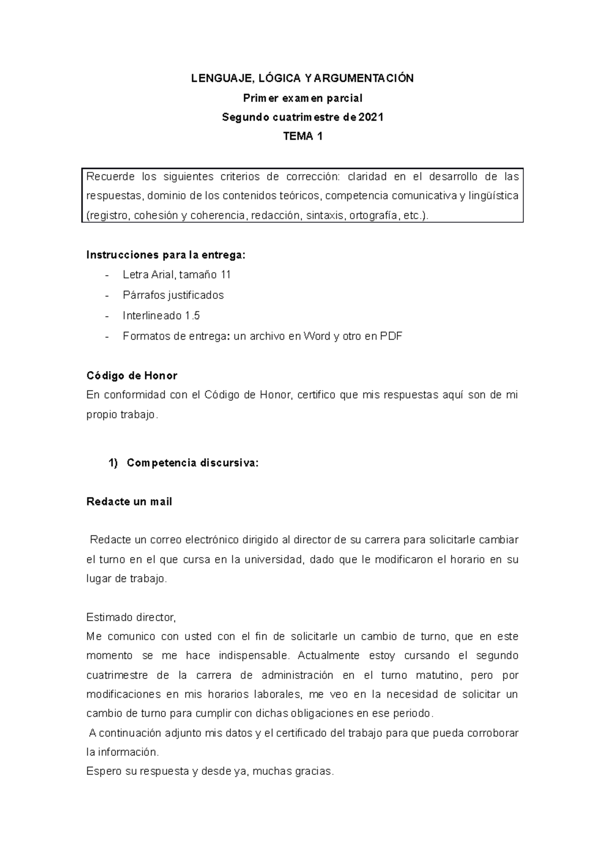 Primer examen parcial Lenguaje, Lógica y Argumentación-tema 1 - LENGUAJE, LÓGICA Y ARGUMENTACIÓN ...