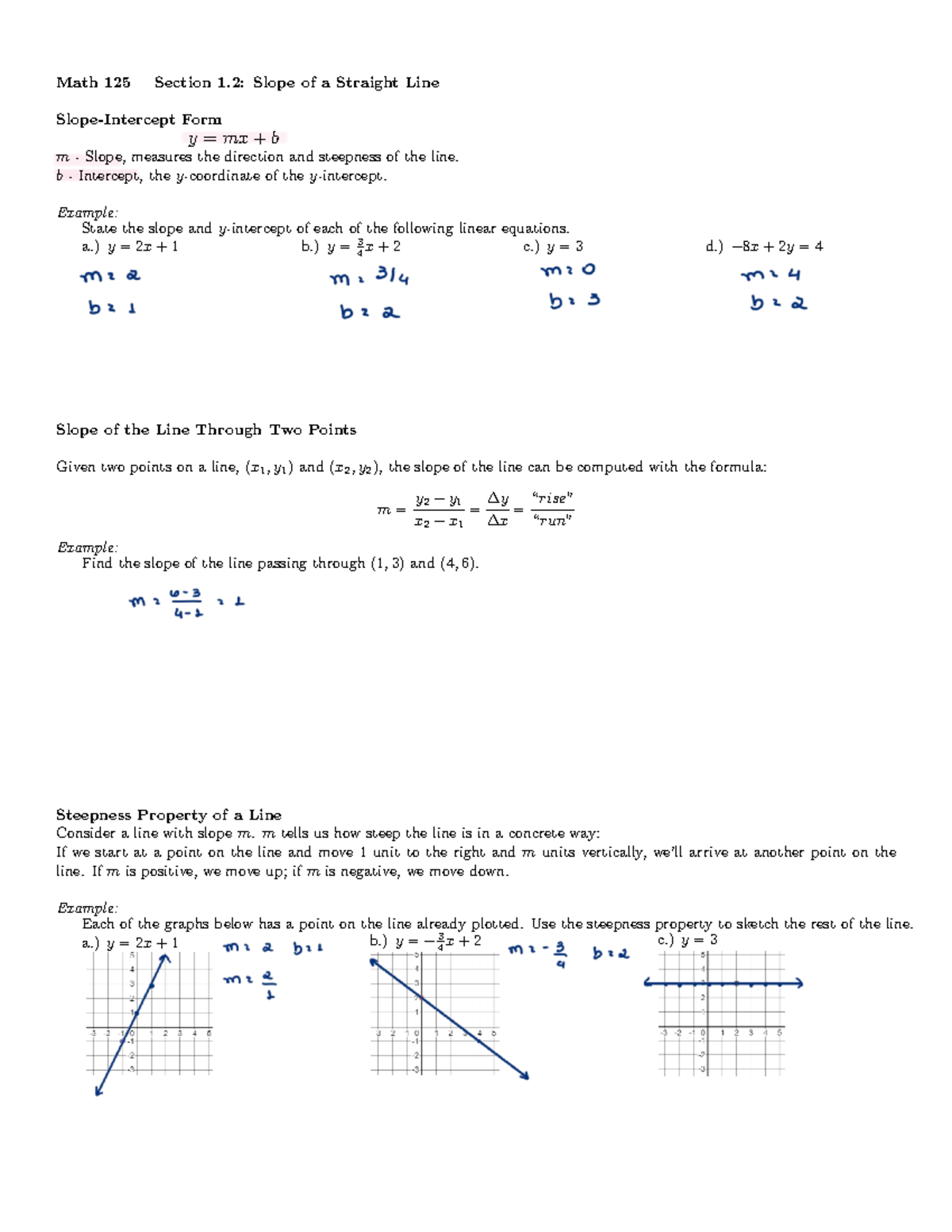 Math 125 LS 1 - Lecture notes Prof Devi - Math 125 Section 1: Slope of ...