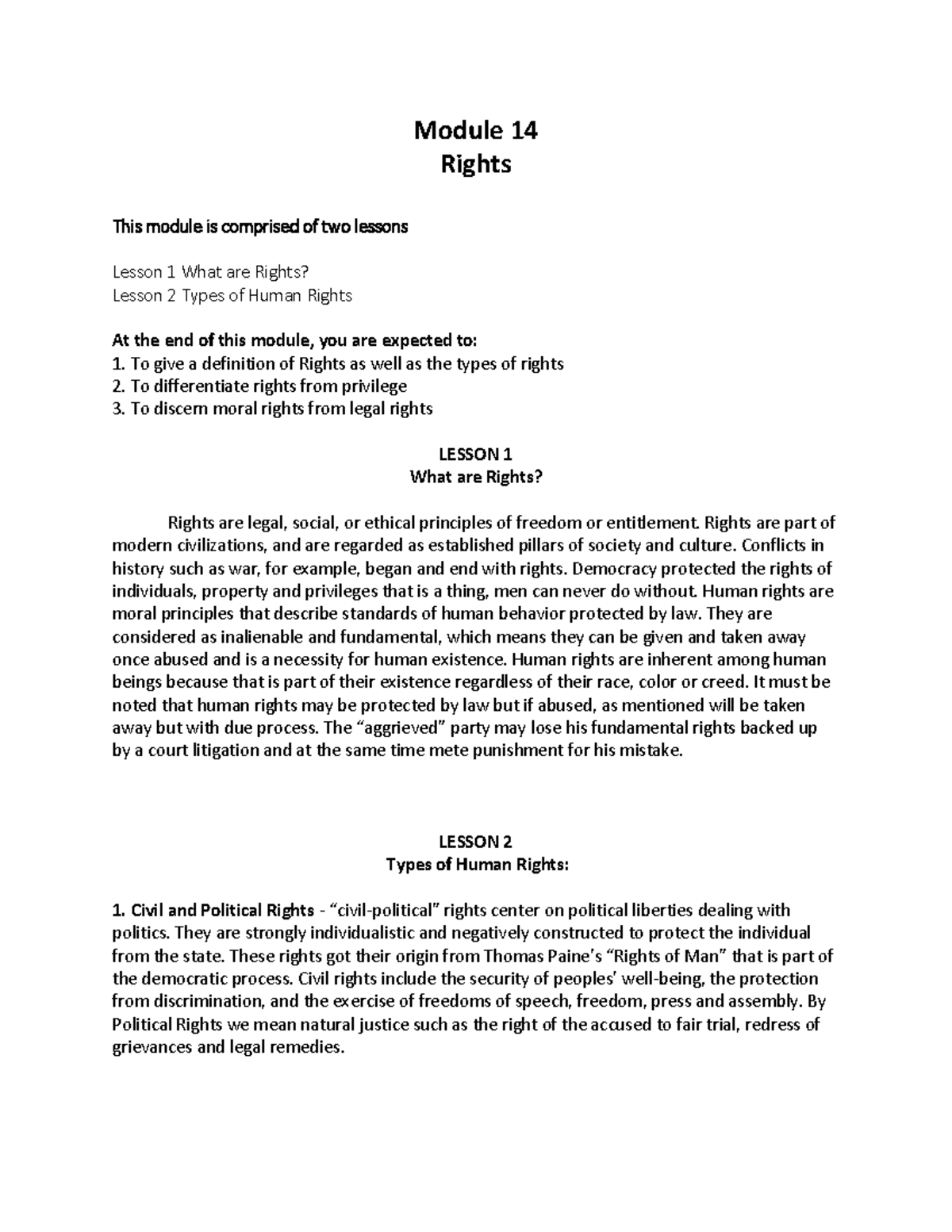 Module 14 - Module 14 Rights This module is comprised of two lessons ...