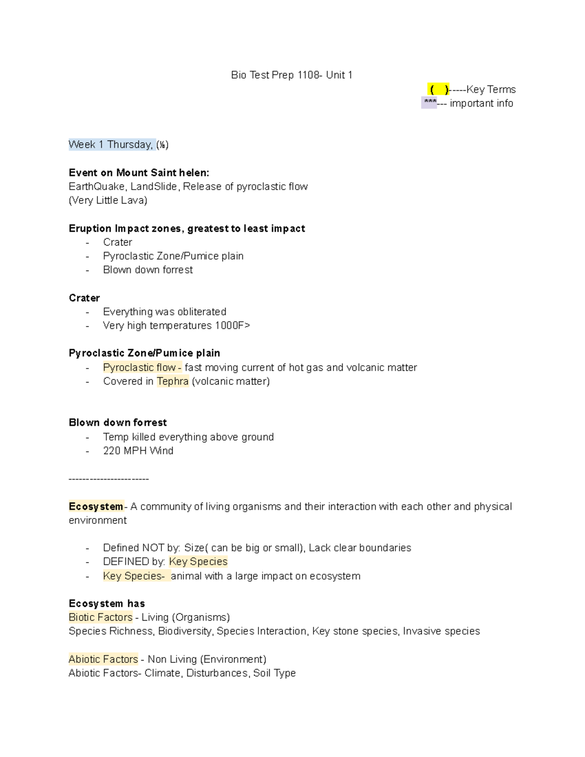 Bio Test Prep 1108 - Unitt 1 study guide - Bio Test Prep 1108- Unit 1 ...