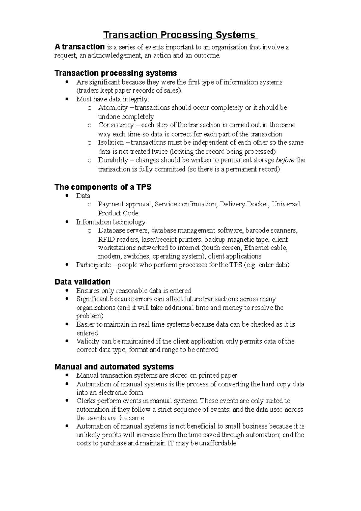 HSCNotes IPT TPS - Transaction Processing Systems - Transaction ...