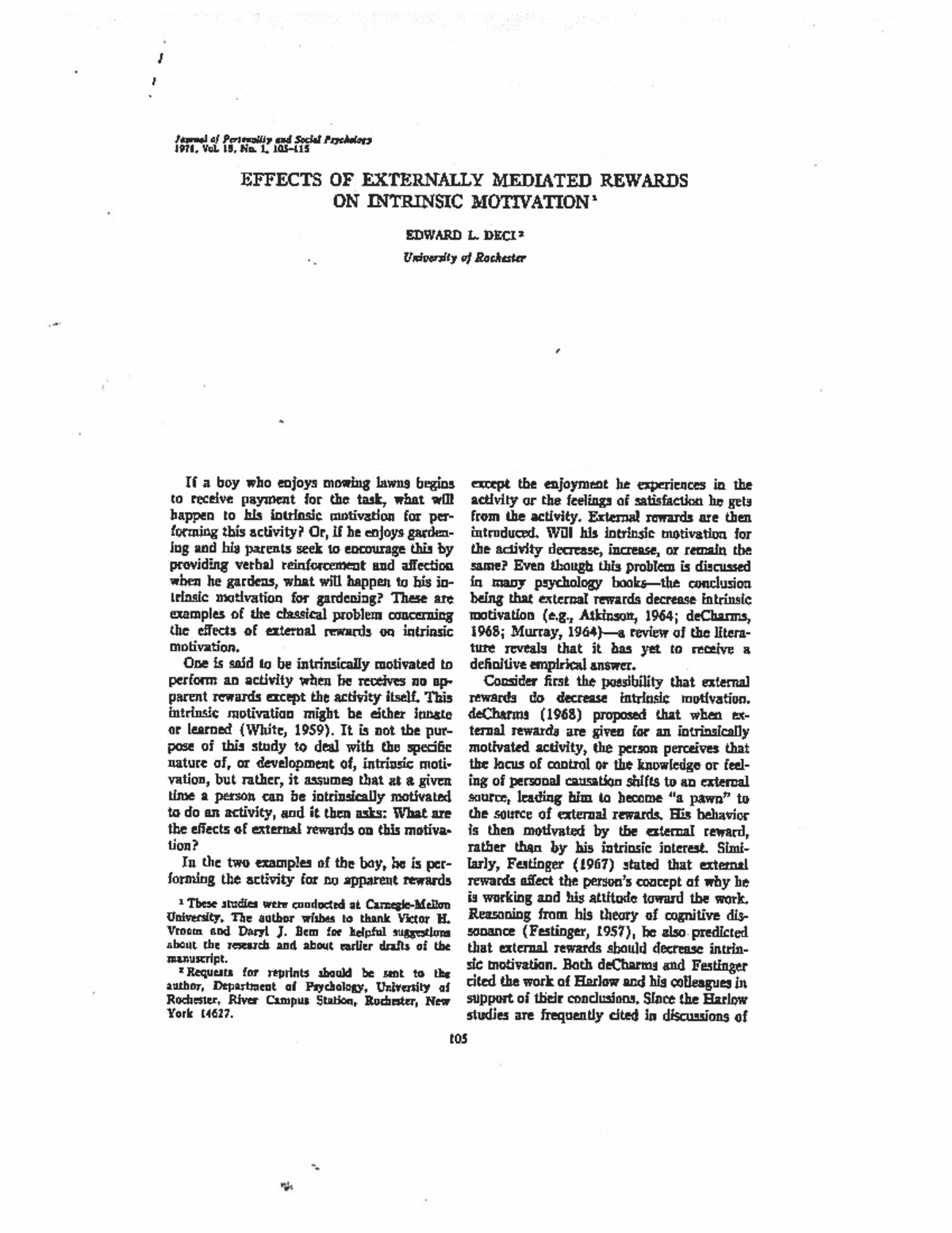 A Deci 1971 Lecture Notes 3 7 Psy 262 Warning Decodescan Unexpected Mcu Data Current