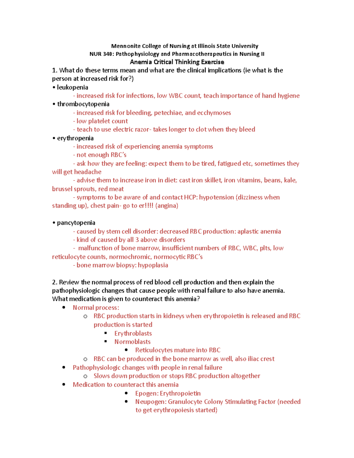Anemia CTE - Mennonite College of Nursing at Illinois State University ...