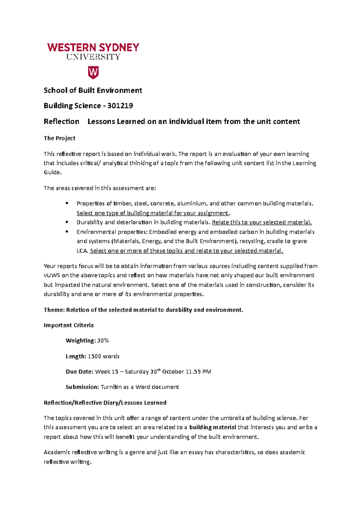 Individual Report Reflection 2021 - 2607.8 - UWS - Studocu