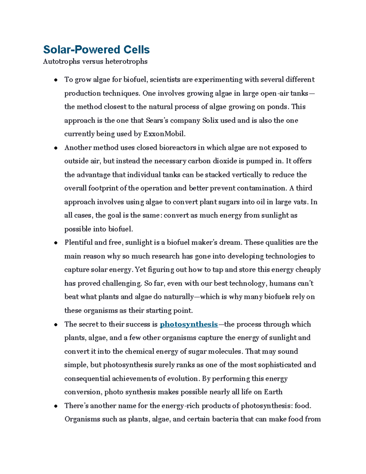 Bio ch. 5.3- Solar-Powered Cells - Solar-Powered Cells Autotrophs ...