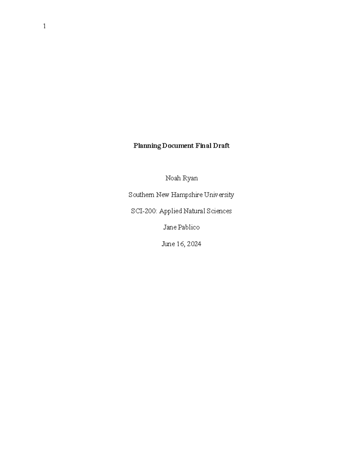 Planning document final draft project natural sciences sci 100 2023 ...