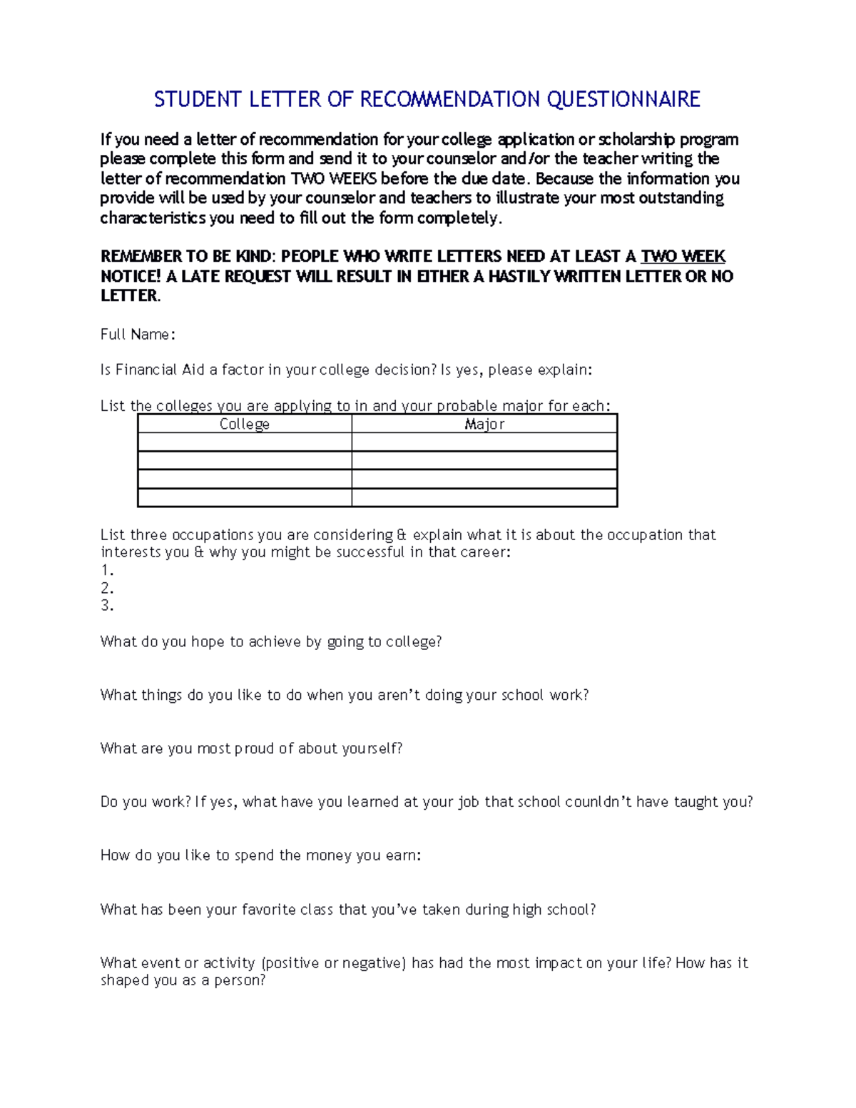 Letterofrec - i am a teacher - STUDENT LETTER OF RECOMMENDATION ...