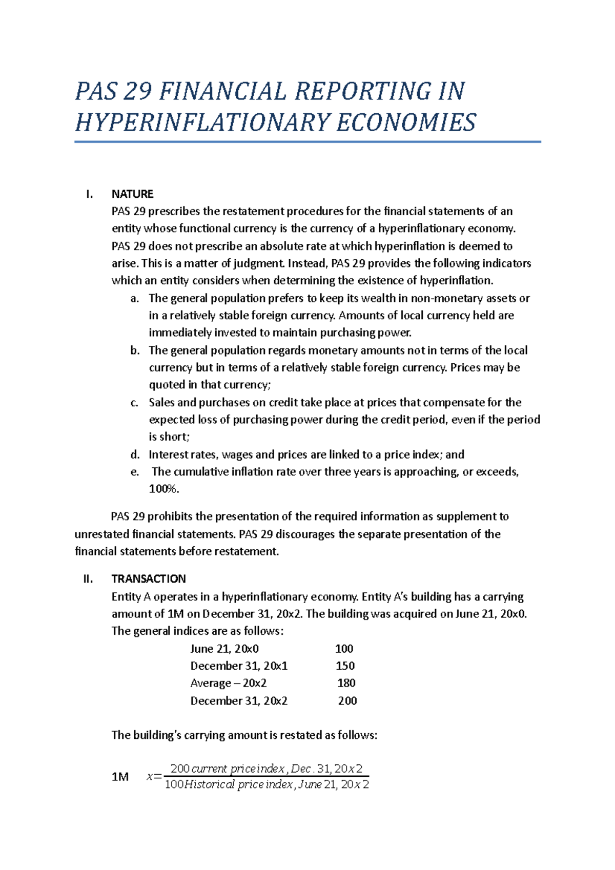 PAS 29 Summary - This document summarizes PAS 29 of Conceptual ...