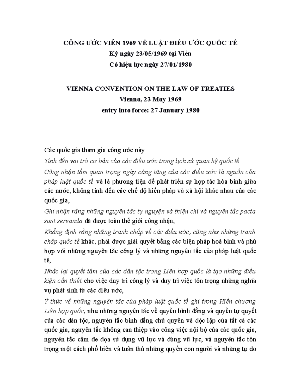Cong-uoc-vien - Công ước Viên - CÔNG ƯỚC VIÊN 1969 VỀ LUẬT ĐIỀU ƯỚC QUỐC TẾ Ký ngày 23/05/1969 ...