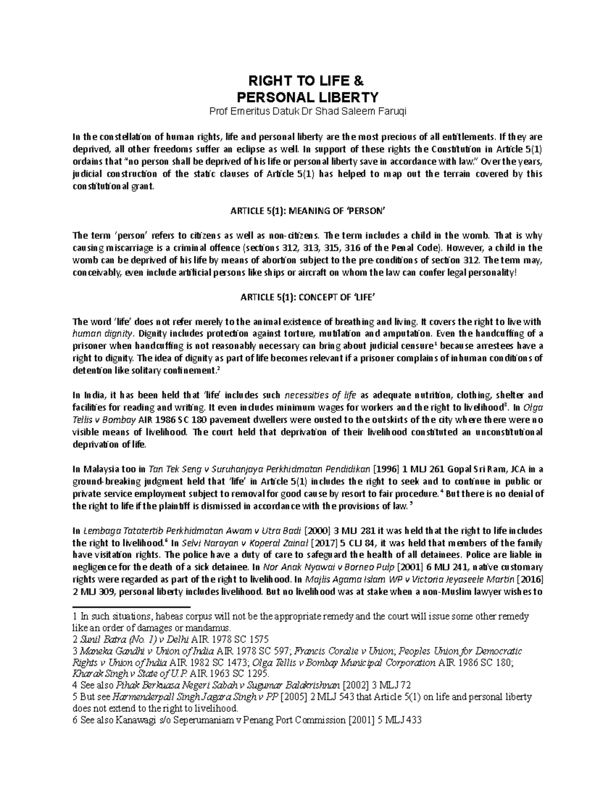 Right TO LIFE - class version[ 23930 ] - Constitutional Law - Studocu