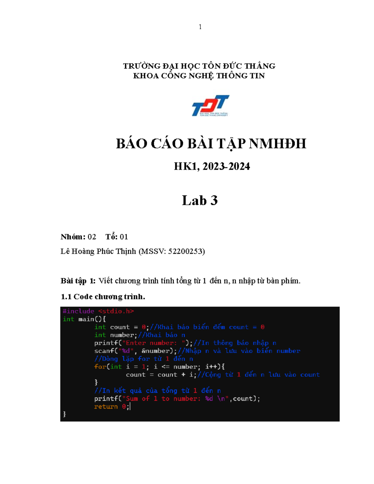 Lab3 lehoangphucthinh 522002 53 - TRƯỜNG ĐẠI HỌC TÔN ĐỨC THẮNG KHOA ...