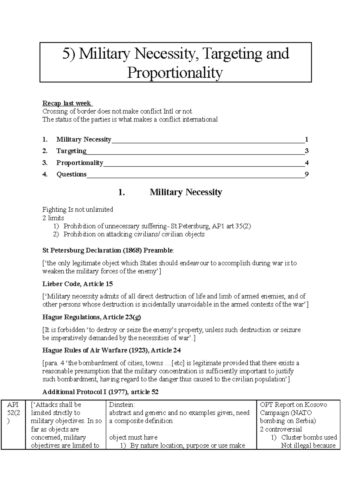 5) Military Necessity, Targeting and Proportionality - Military - Studocu