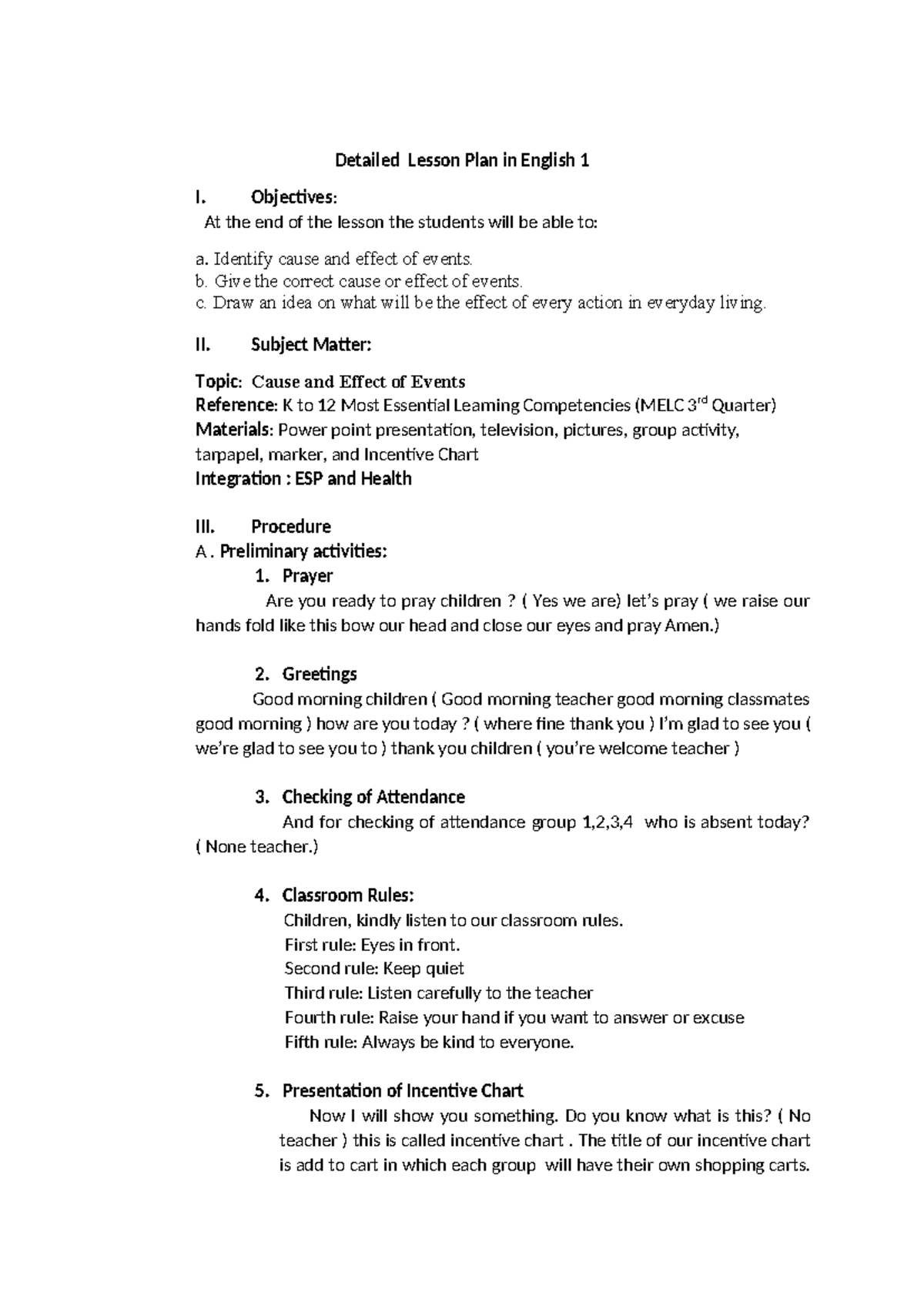 DLP English 1 cause and effect monday - Detailed Lesson Plan in English ...