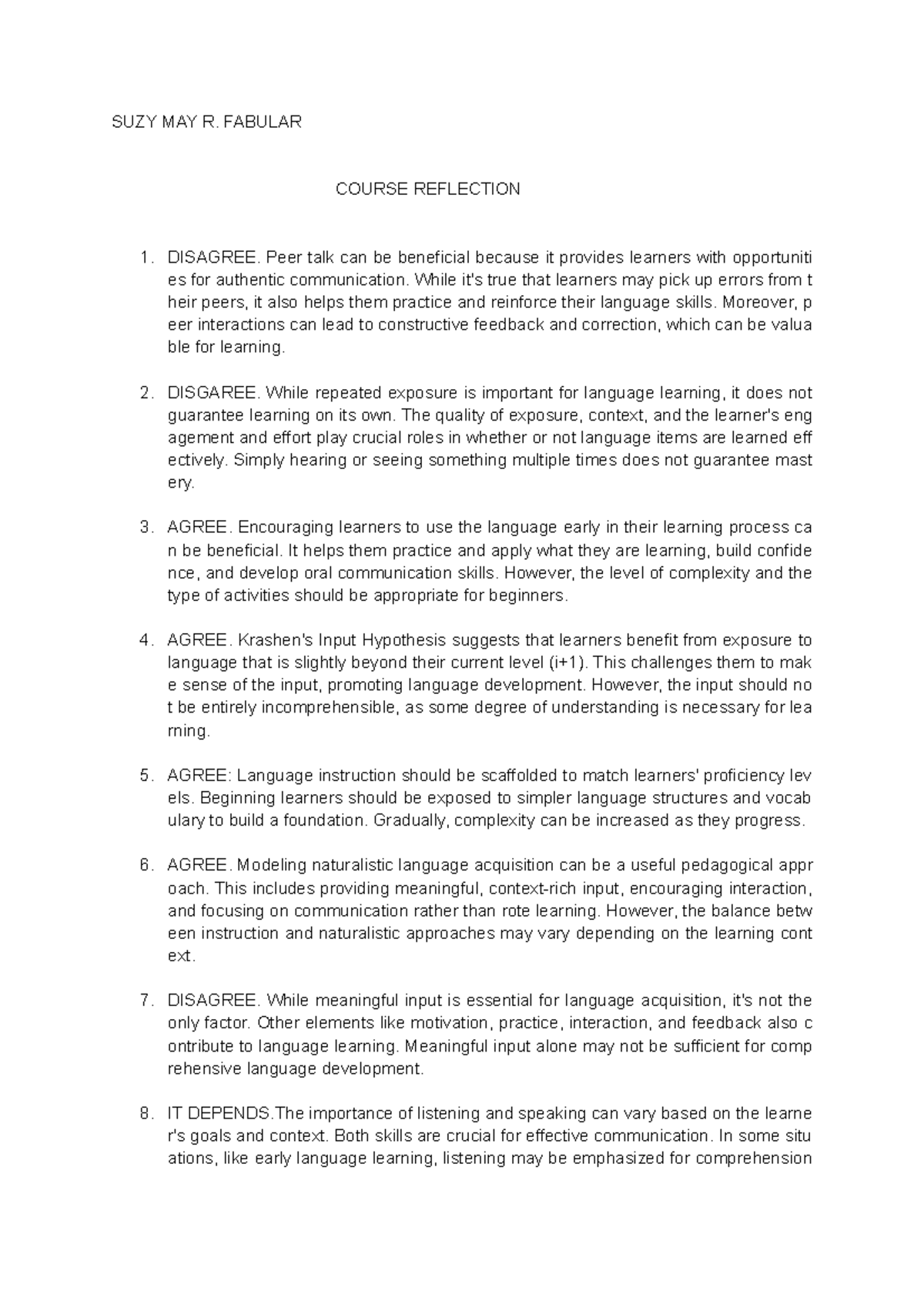 Course Reflection ELE 701 - SUZY MAY R. FABULAR COURSE REFLECTION ...