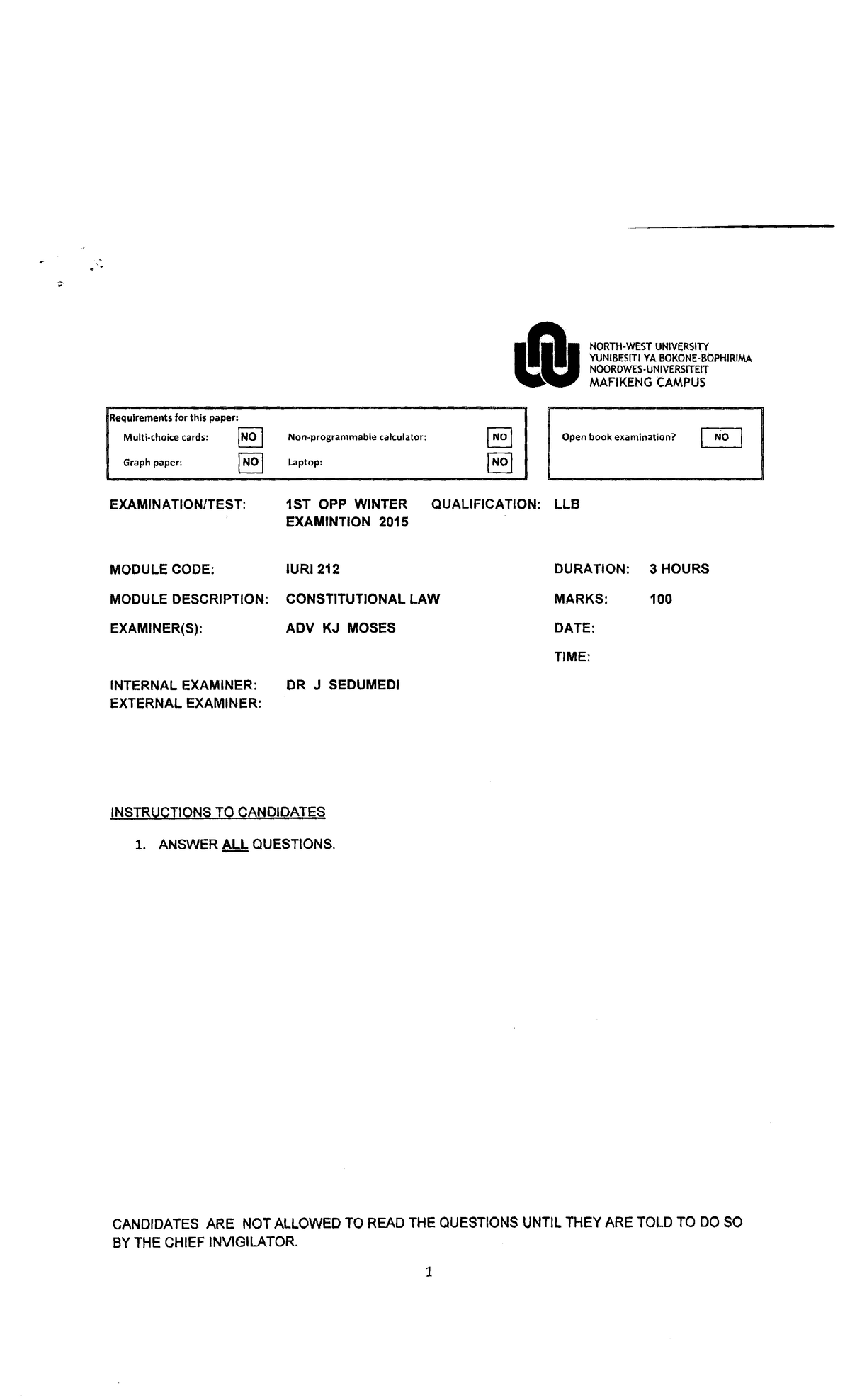 Iuri212 mcjun 2015 - Examination - '• -;- Requirements for this paper ...