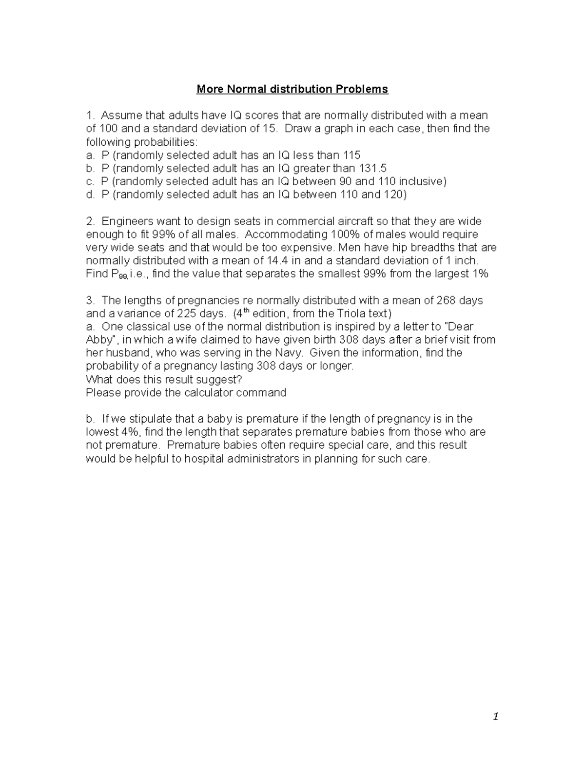 More normal problems - More Normal distribution Problems Assume that ...