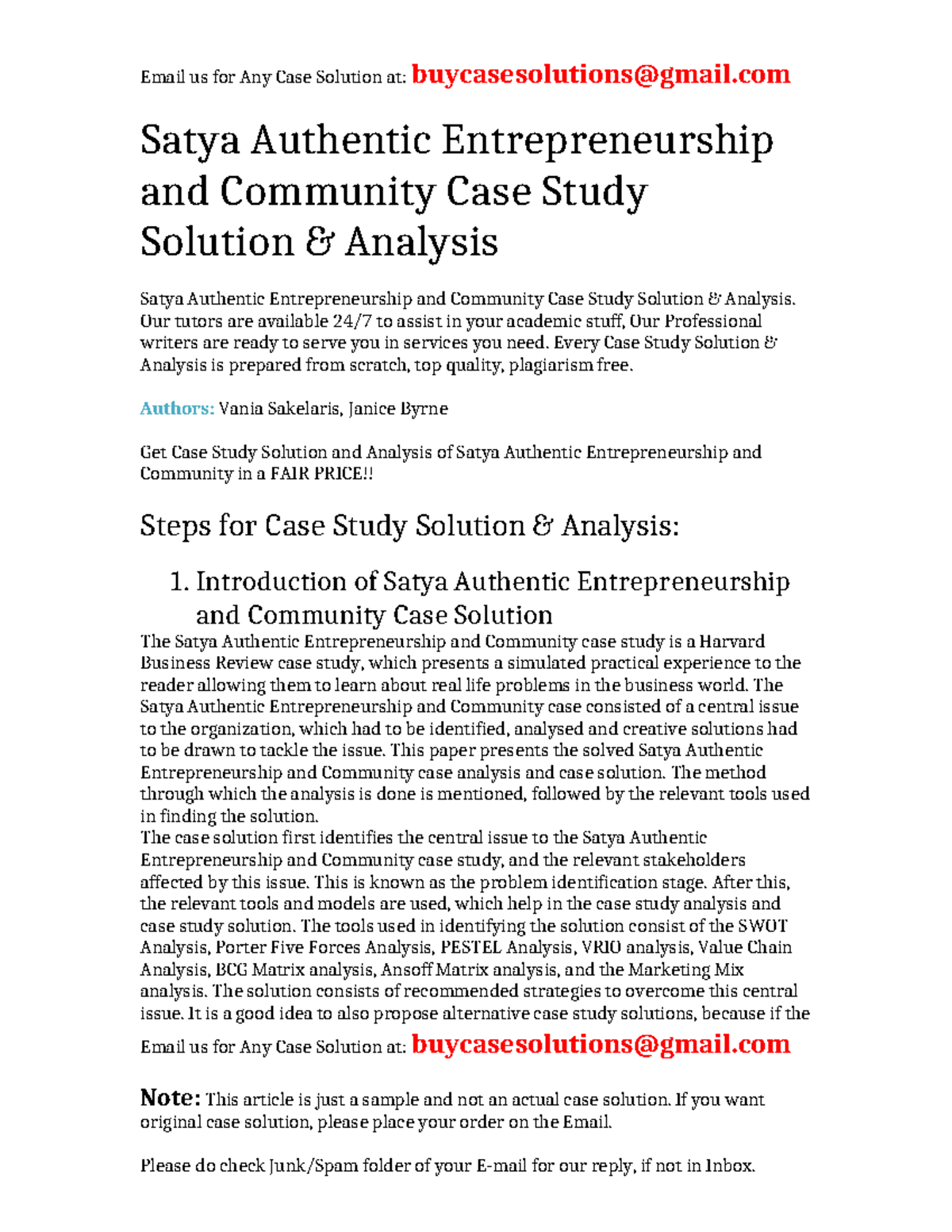 Satya Authentic Entrepreneurship and Community Case Study Solution ...