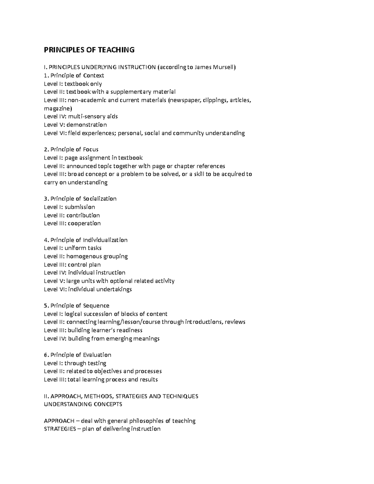 PRINCIPLES OF TEACHING - PRINCIPLES UNDERLYING INSTRUCTION (according ...