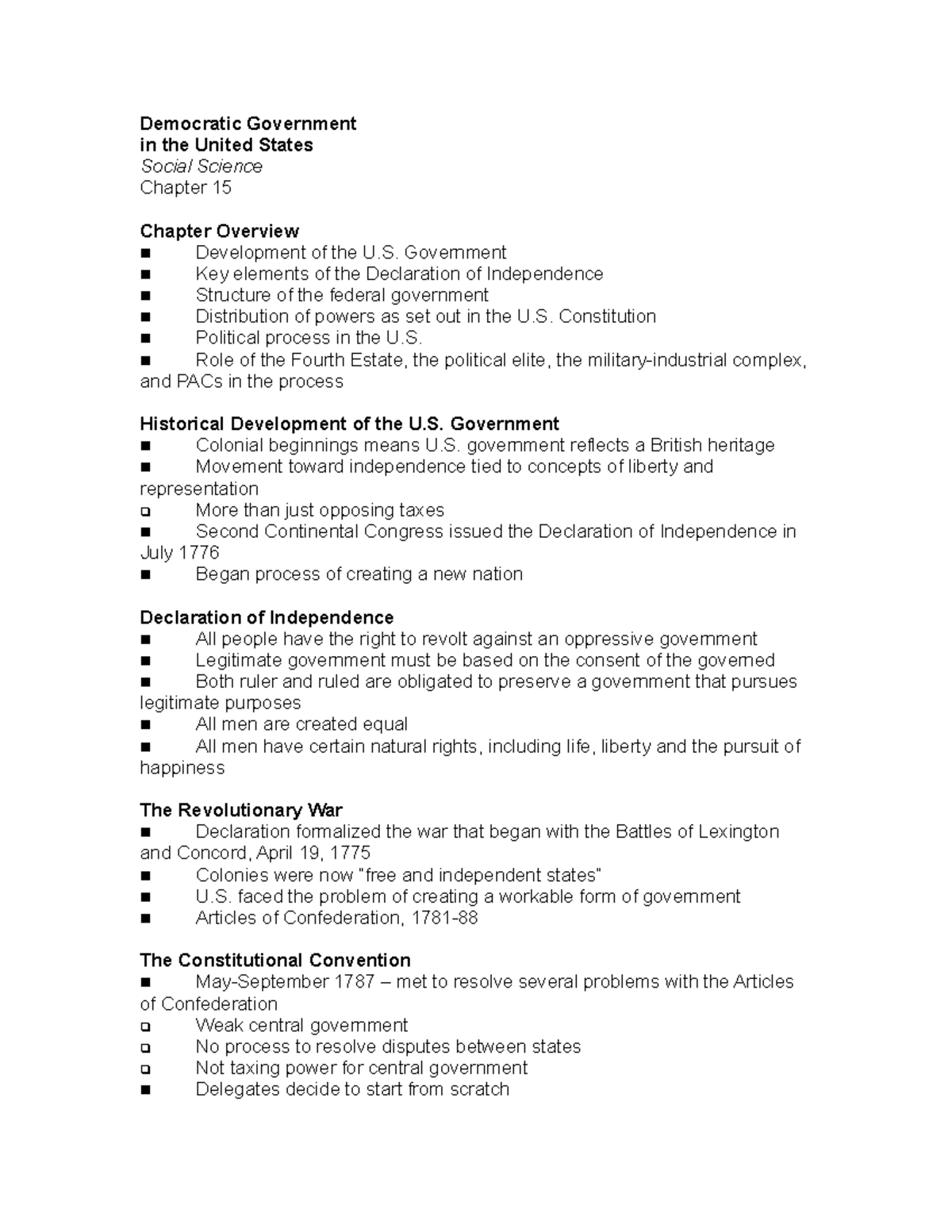 Chapter 15 notes for biology - Democratic Government in the United ...