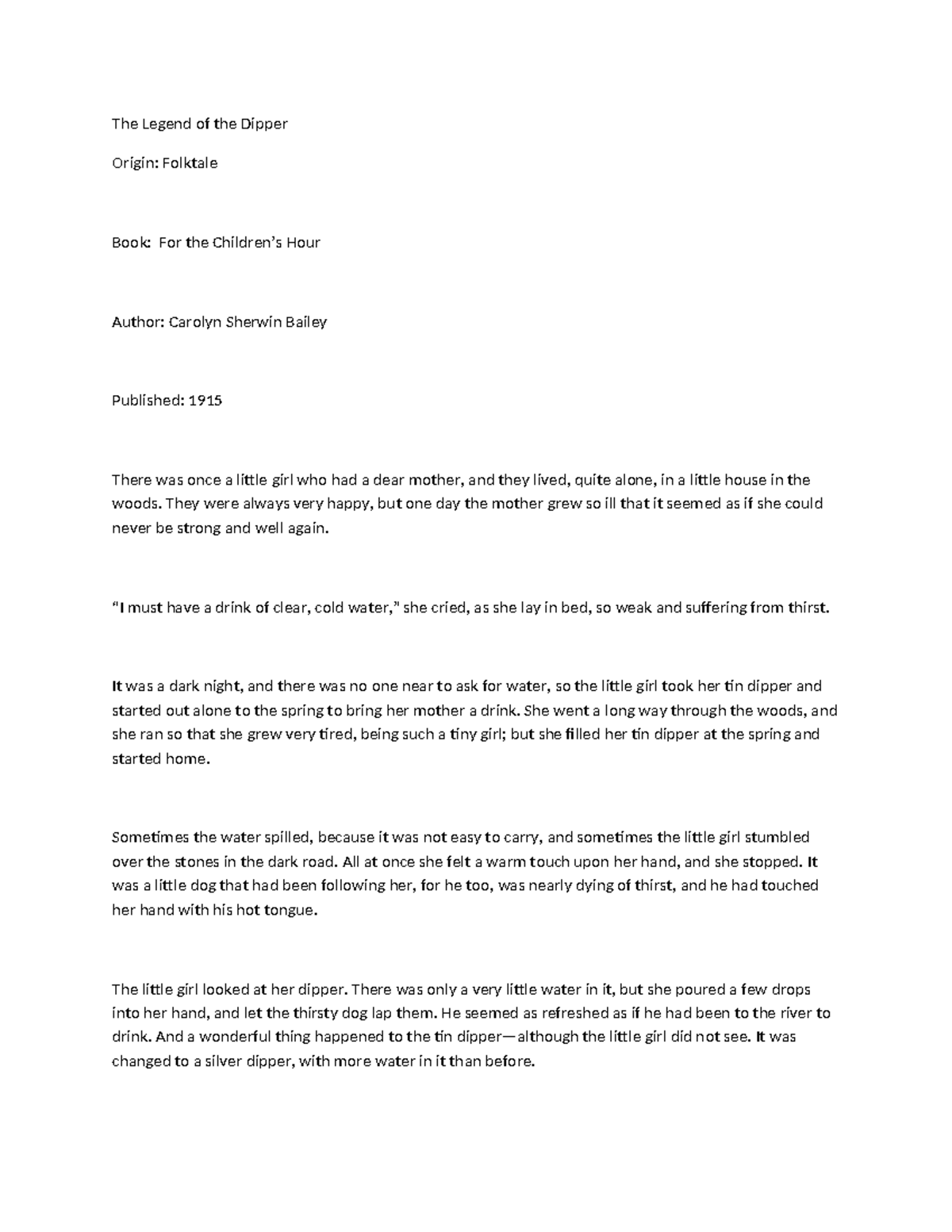 THE Diamond Dipper - Writing short stories - The Legend of the Dipper ...