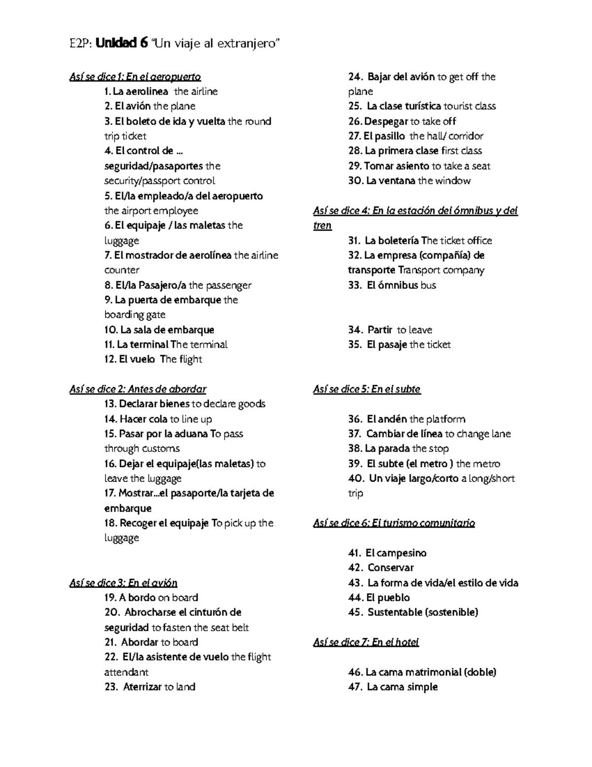 E2P Unidad 6-Vocabulario . Working Copy 2022 - E2P: Unidad 6 “Un viaje ...