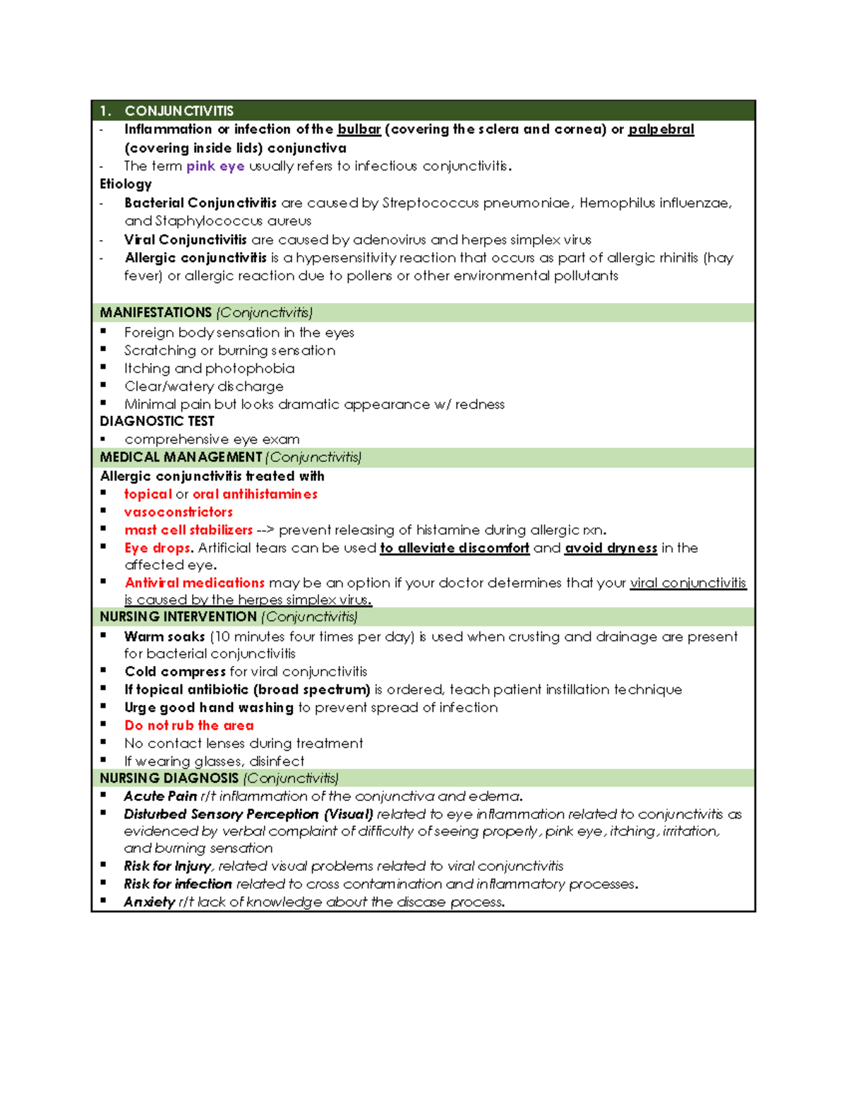 Conjunctivitis - 1. CONJUNCTIVITIS - Inflammation or infection of the ...