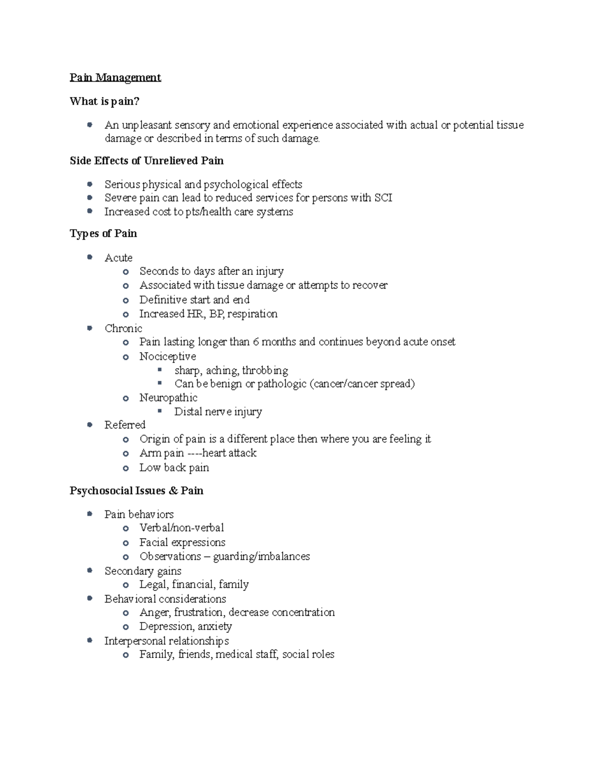 Pain Management - Pain Management What is pain? An unpleasant sensory ...