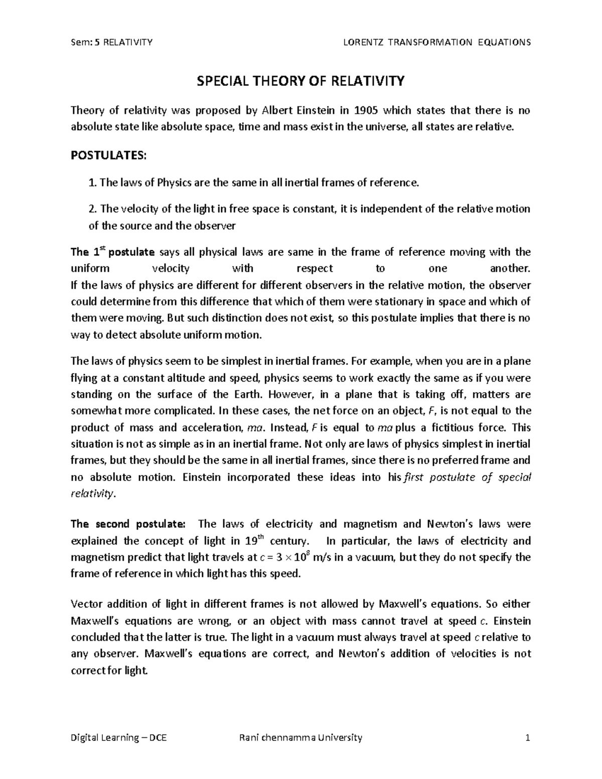 Download - notes - SPECIAL THEORY OF RELATIVITY Theory of relativity ...