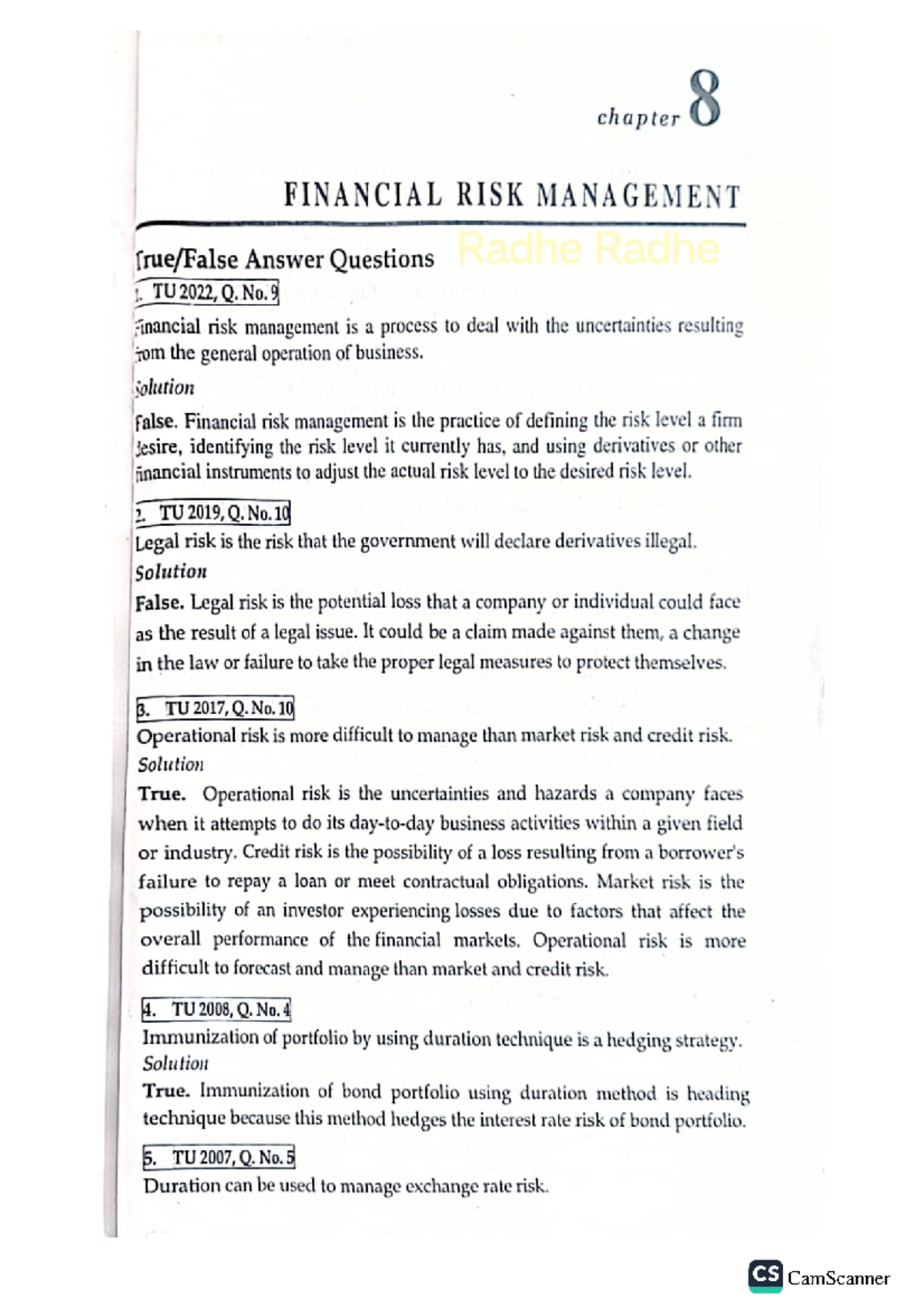 Chapter 8 financial risk management - Bachelors of Business ...